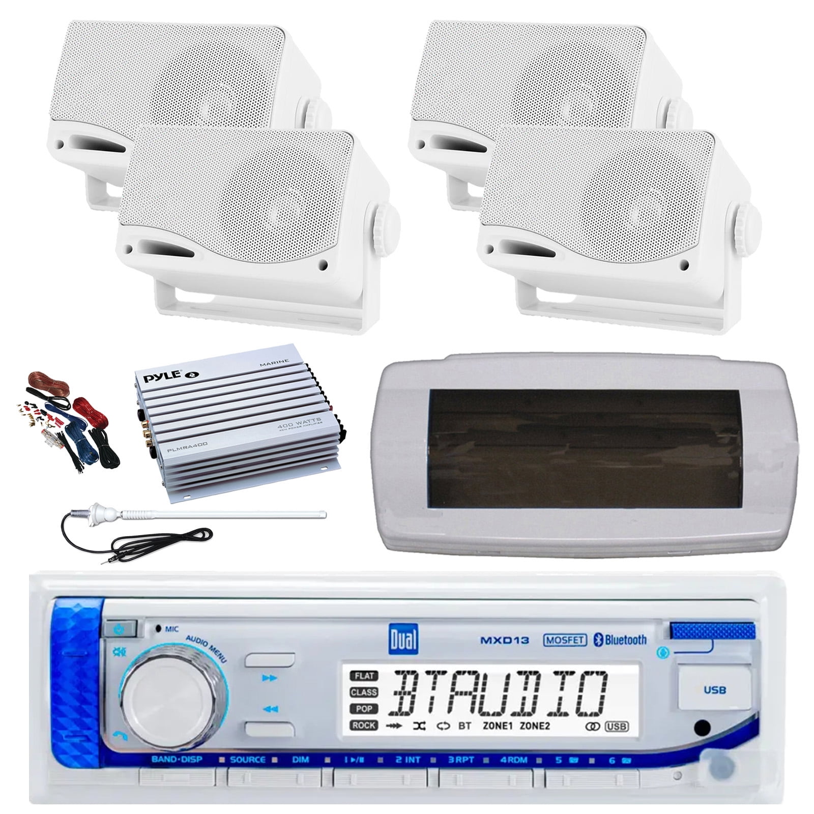 Dual MXD13 Single DIN Bluetooth Marine MP3 AM/FM Stereo Receiver with ...