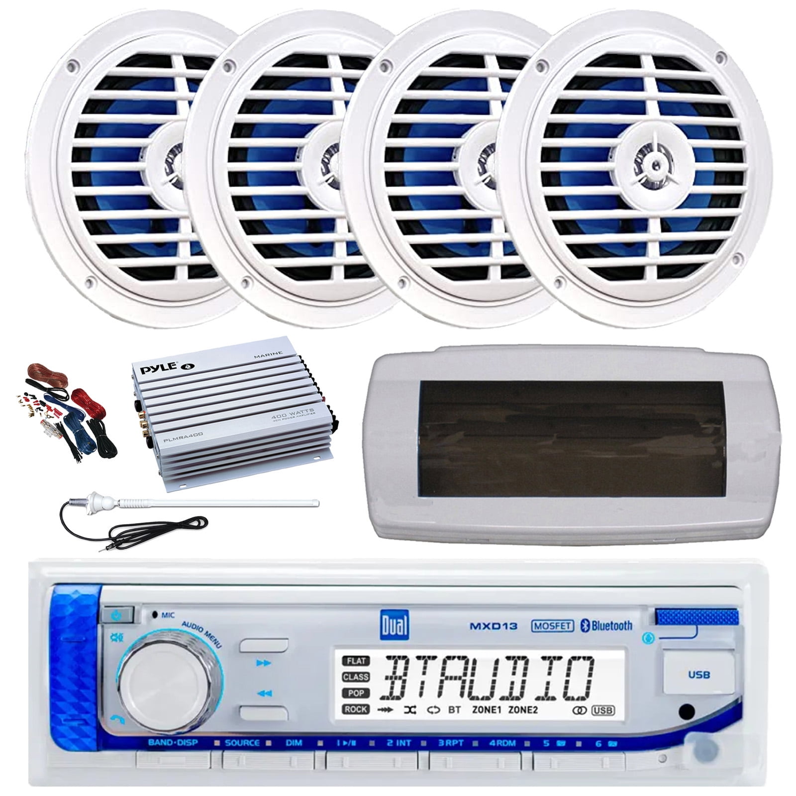 Dual MXD13 Single DIN Bluetooth Marine MP3 AM/FM Stereo Receiver, White ...