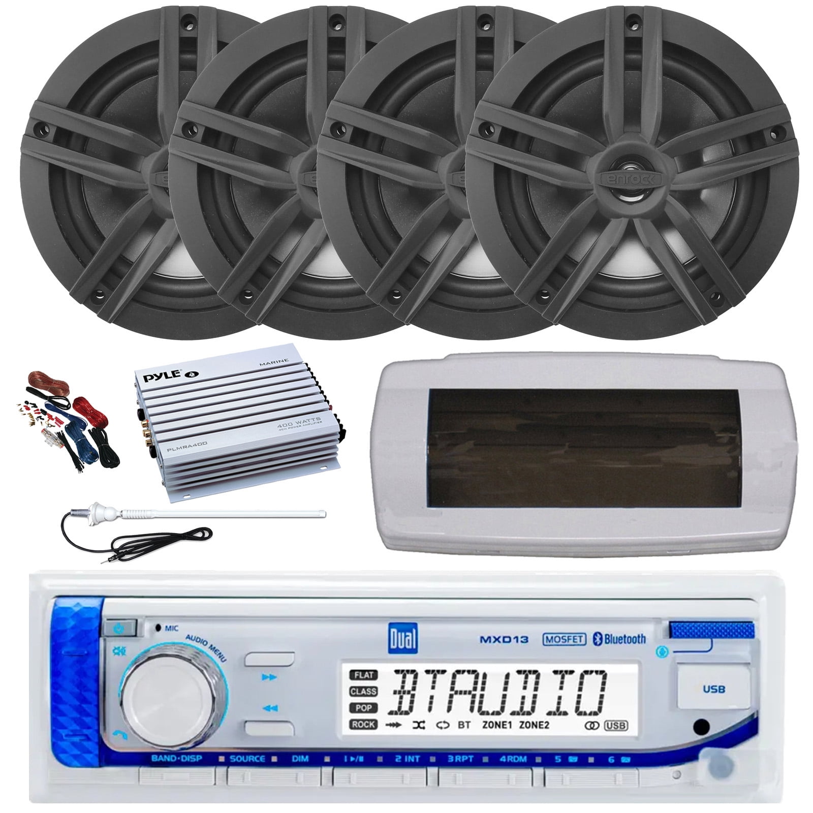 Dual MXD13 Single DIN Bluetooth Marine MP3 AM/FM Stereo Receiver with ...