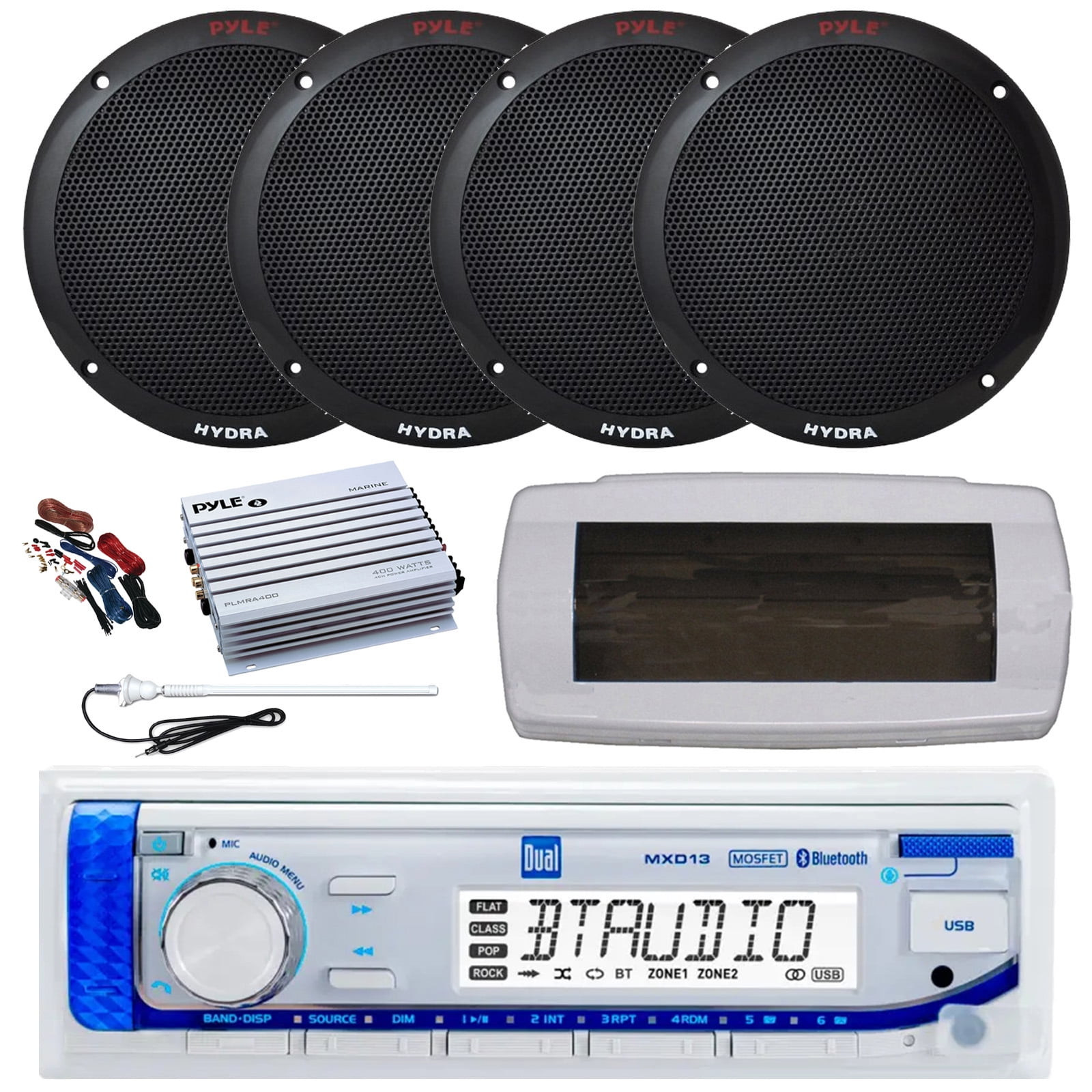 Dual MXD13 Single DIN Bluetooth Marine MP3 AM/FM Stereo Receiver, White ...