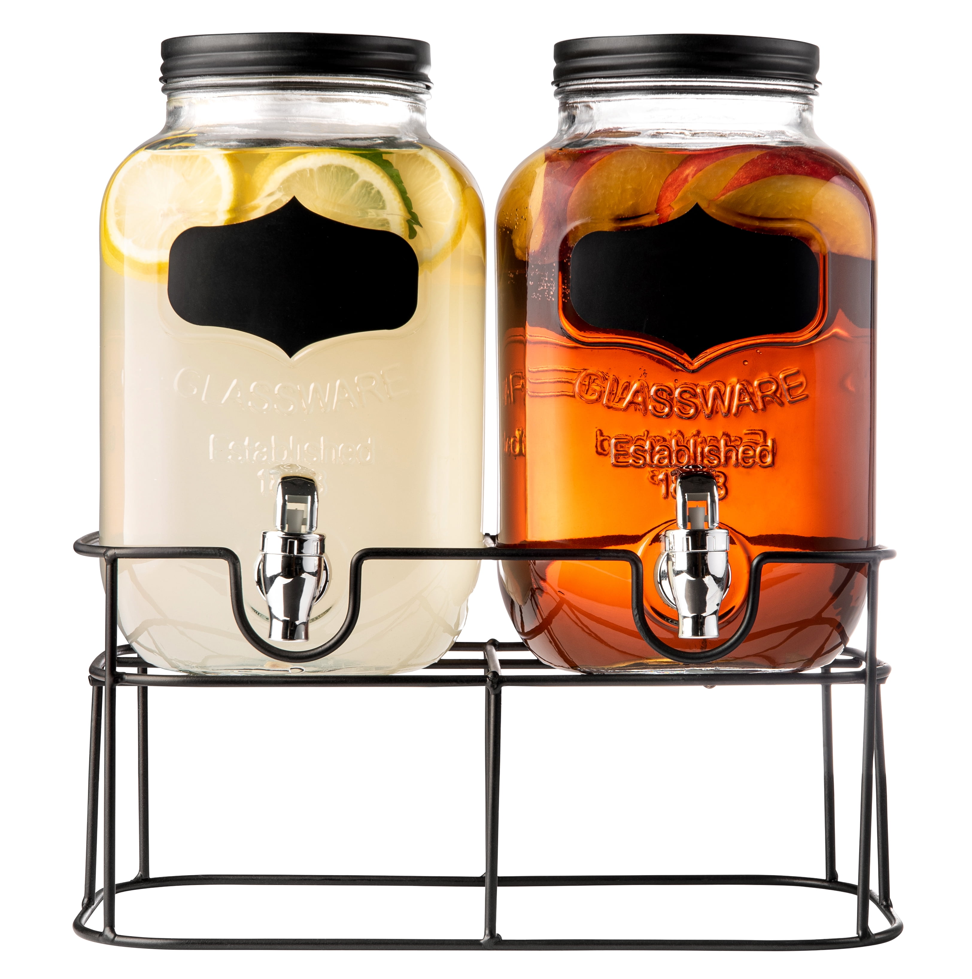 Large 4-Liters Dual Mason Jar Drink Dispensers with Metal Stand and ...