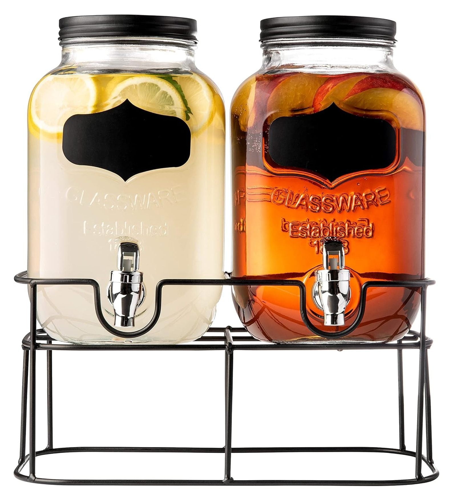 Dual Mason Jar Drink Dispensers with Metal Stand (4-Liters Each ...