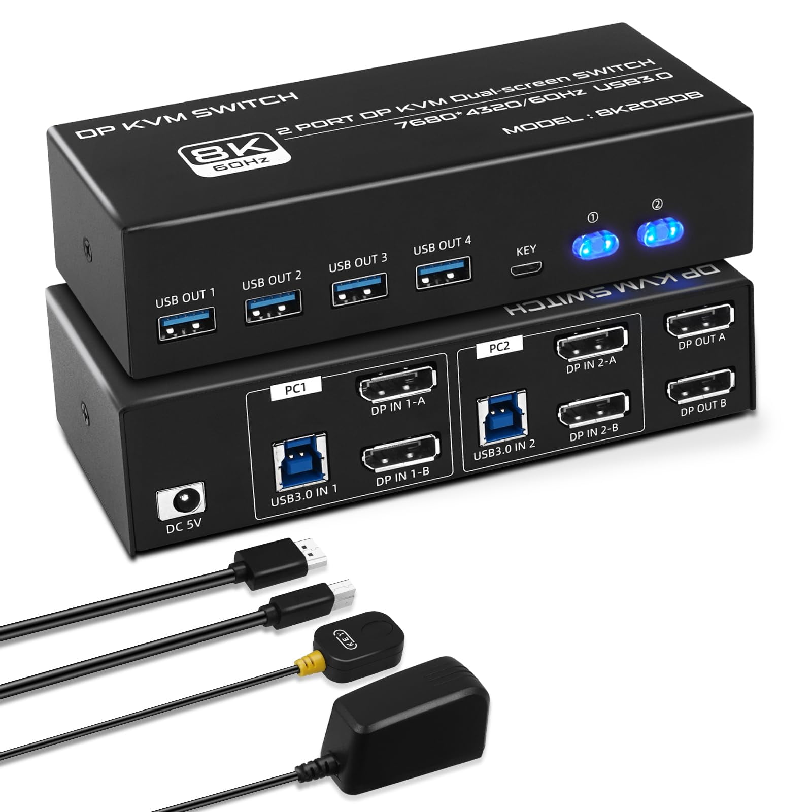 Dual Monitor DP KVM SSF20 Switch 8K@60Hz 4K@60Hz, 8K Displayport KVM ...