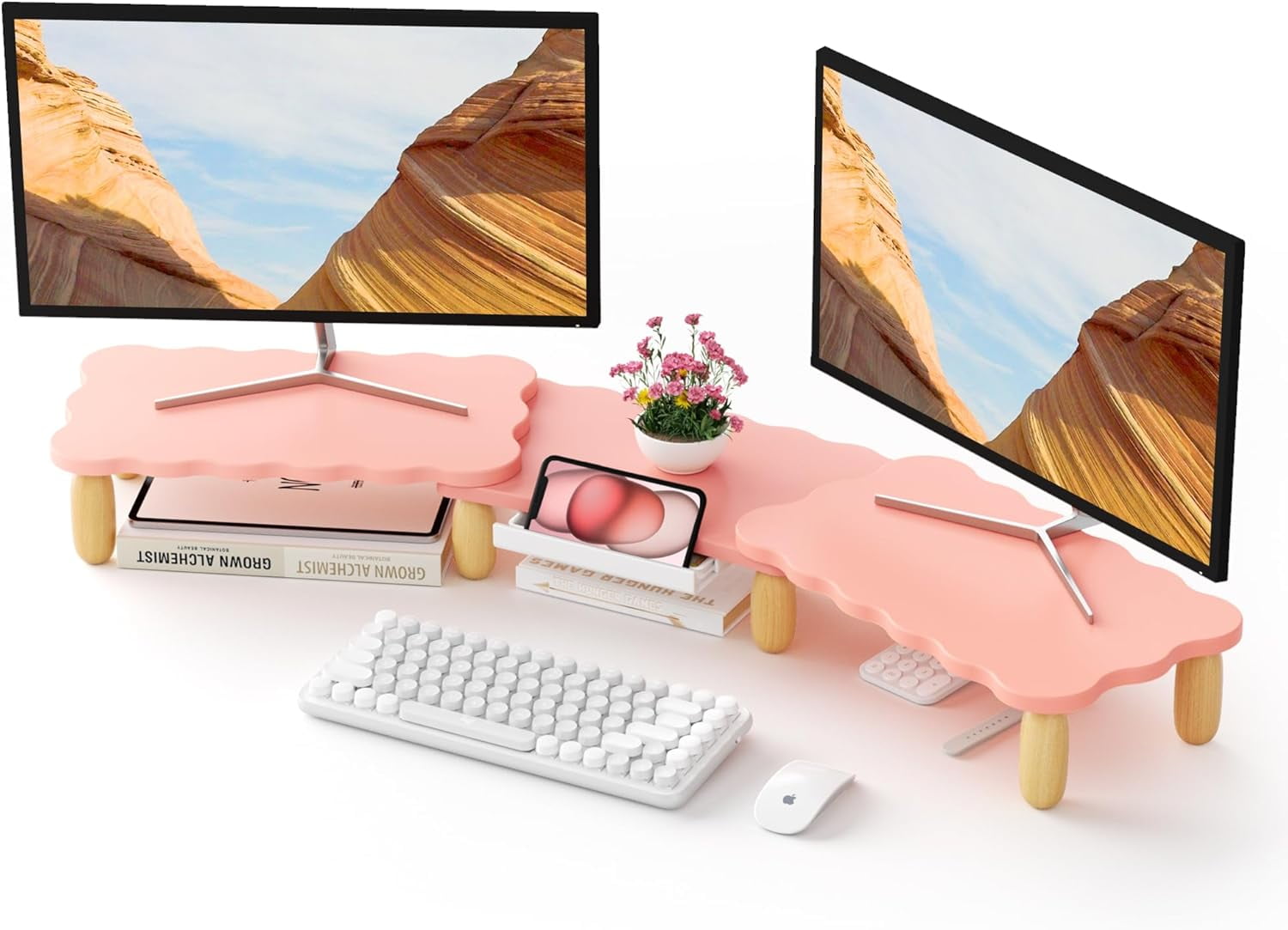 Dual Monitor Riser - Cookie-Shaped Adjustable Length & Swivel Angle ...