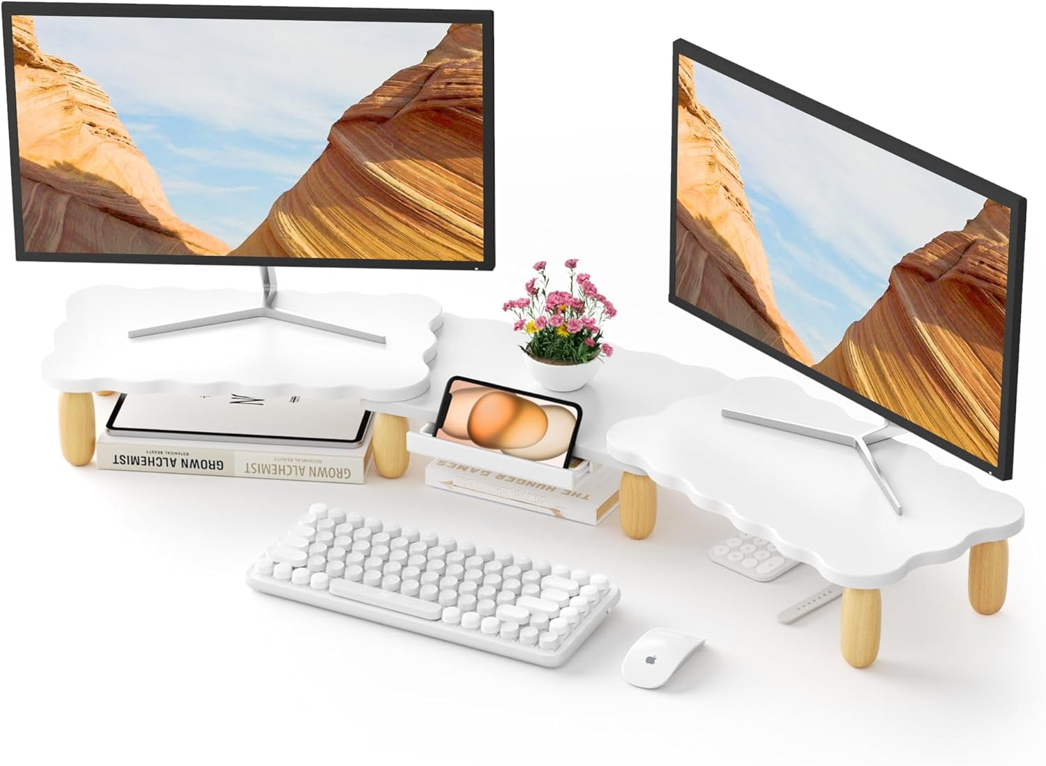 Dual Monitor Riser, Cookie-Shaped Adjustable Length & Swivel Angle ...