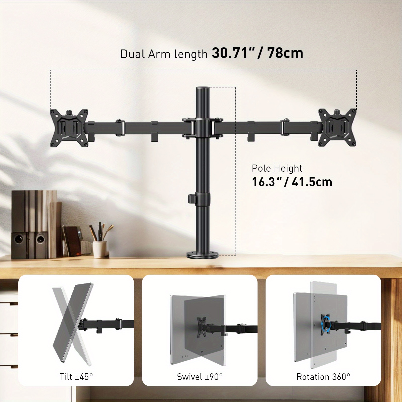 Dual Monitor Stand for 13 to 32 Inch, Fully Adjustable Dual Monitor Arm ...