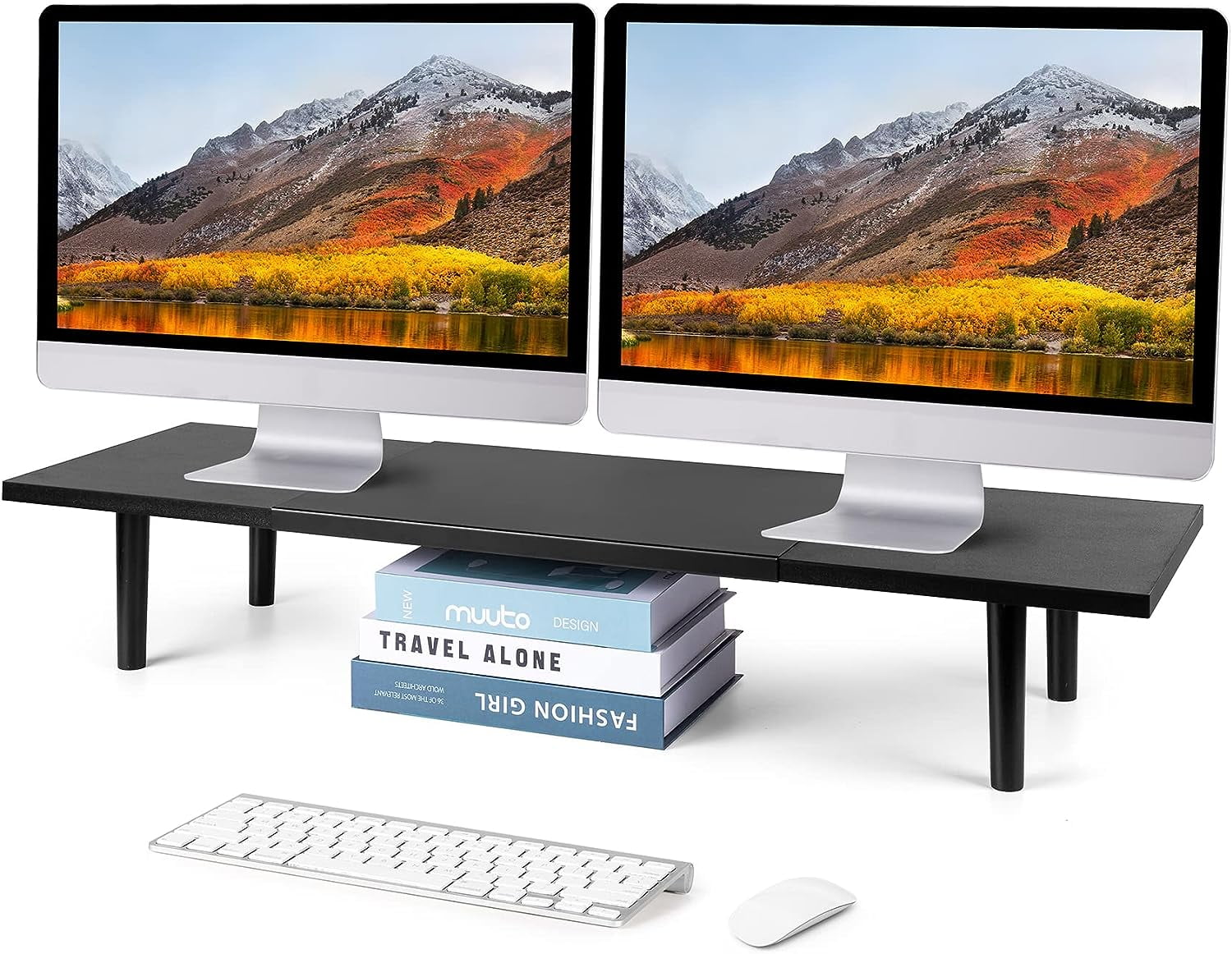 Dual Monitor Stand for 2 Monitors, Large TV Riser with Adjustable ...