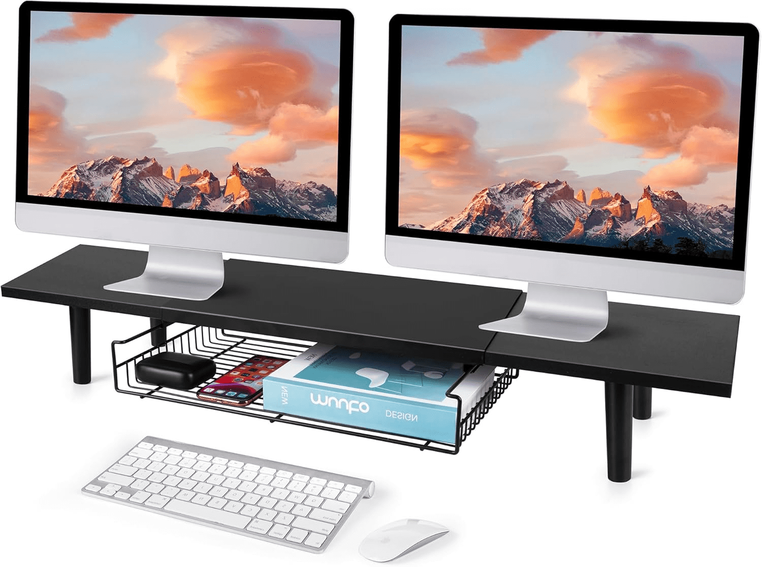 Dual Monitor Stand 2 Monitors Large TV Riser with Adjustable Length ...