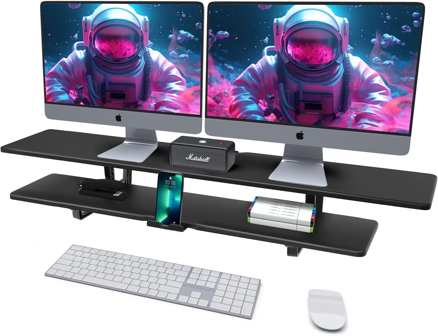 Dual Monitor Stand, 2-Tier Wood Monitor Riser with Storage Organizer ...