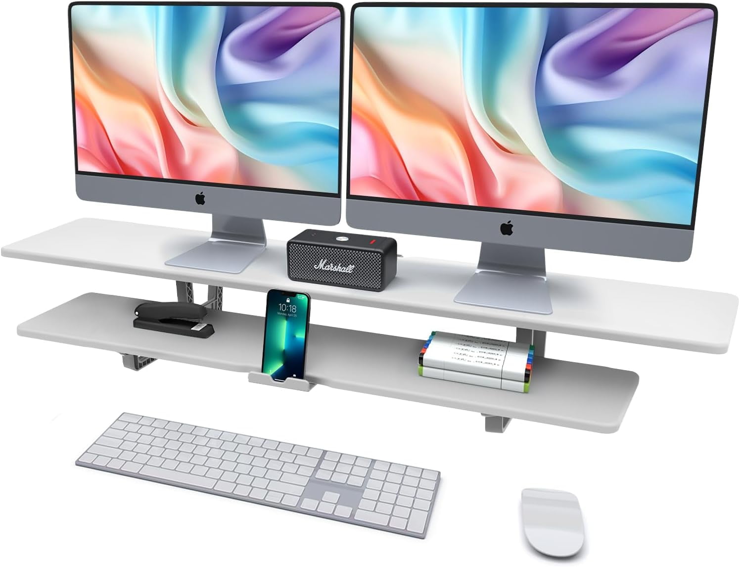 Dual Monitor Stand, 2-Tier Wood Monitor Riser with Storage Organizer ...