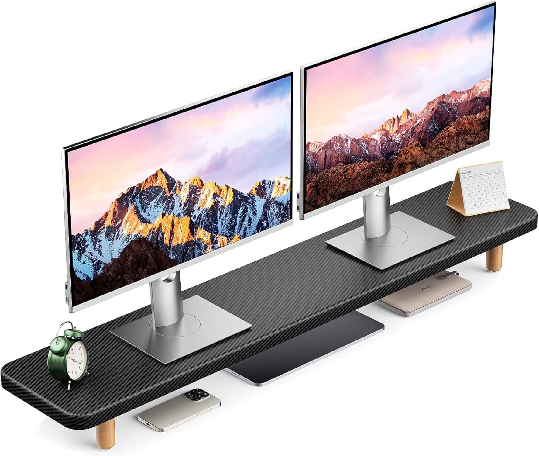 Dual Monitor Stand - 39Inch Large Wood Monitor Stand Riser, Holds ...