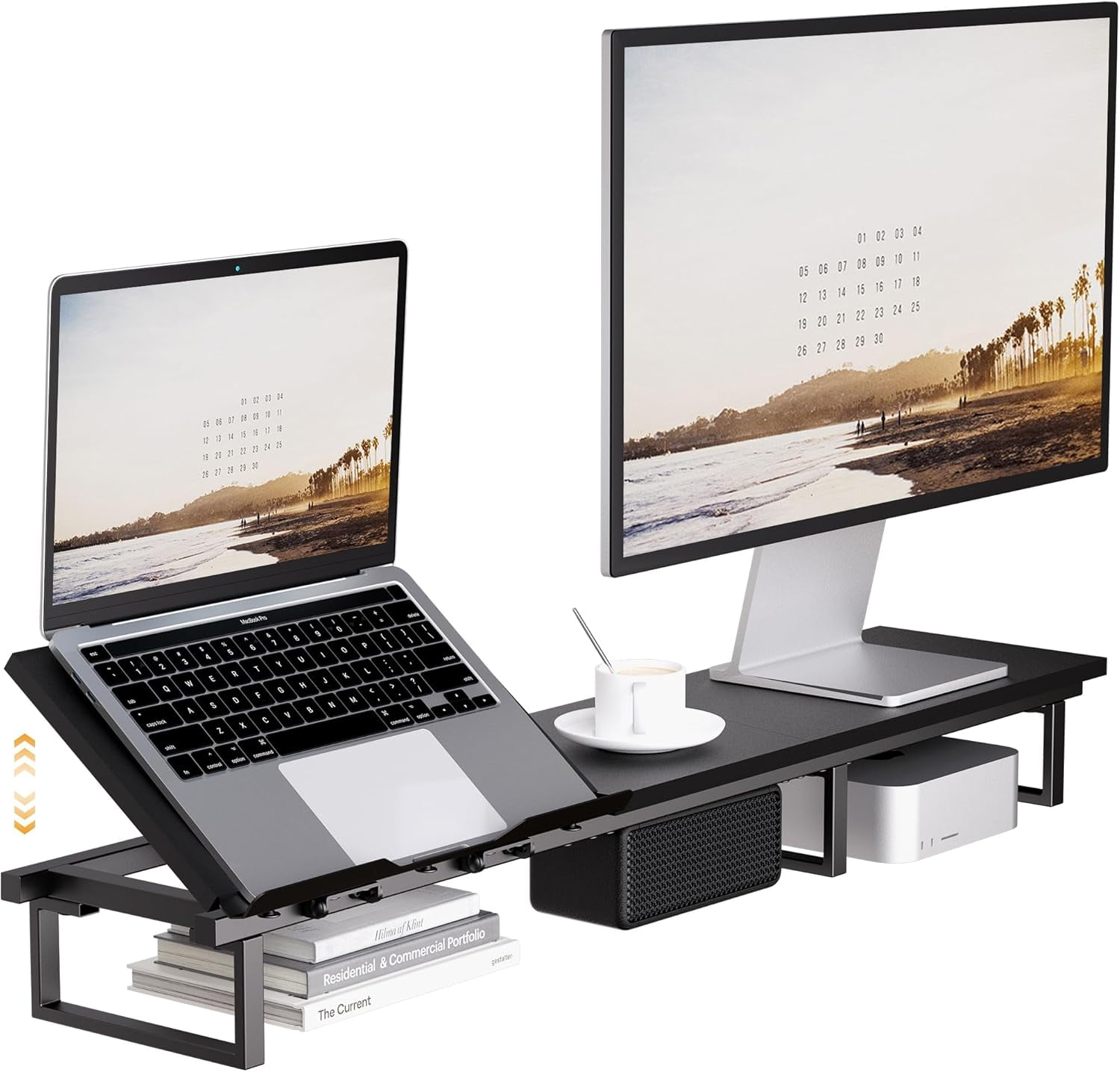 Dual Monitor Stand with Adjustable Laptop Holder – Ergonomic 7-Angle ...
