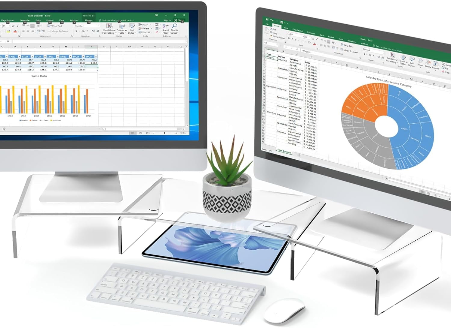 Dual Monitor Stand with Adjustable Length and Angle, Acrylic Monitor ...