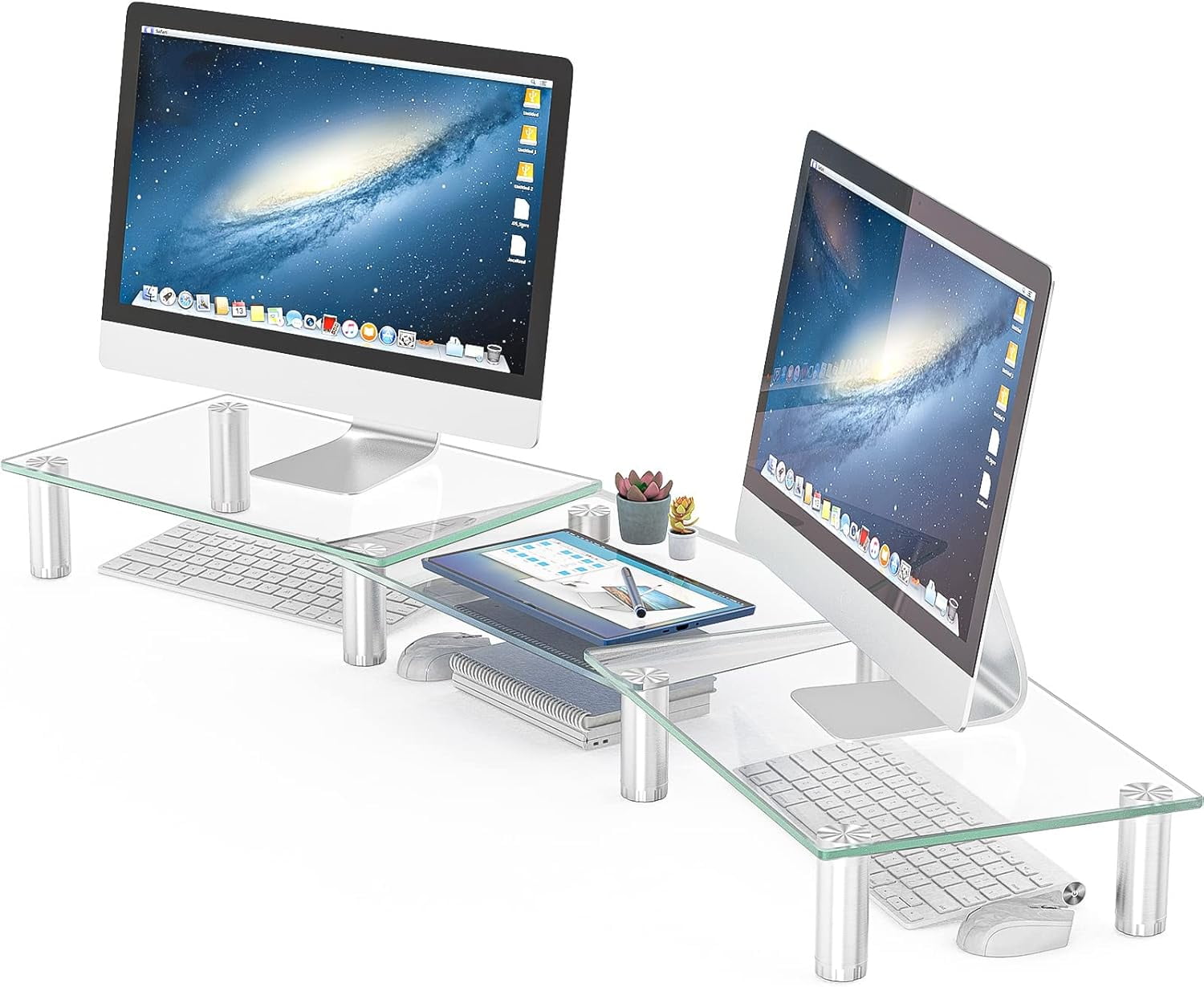 Dual Monitor Stand -Adjustable Length and Angle Dual Monitor Riser ...