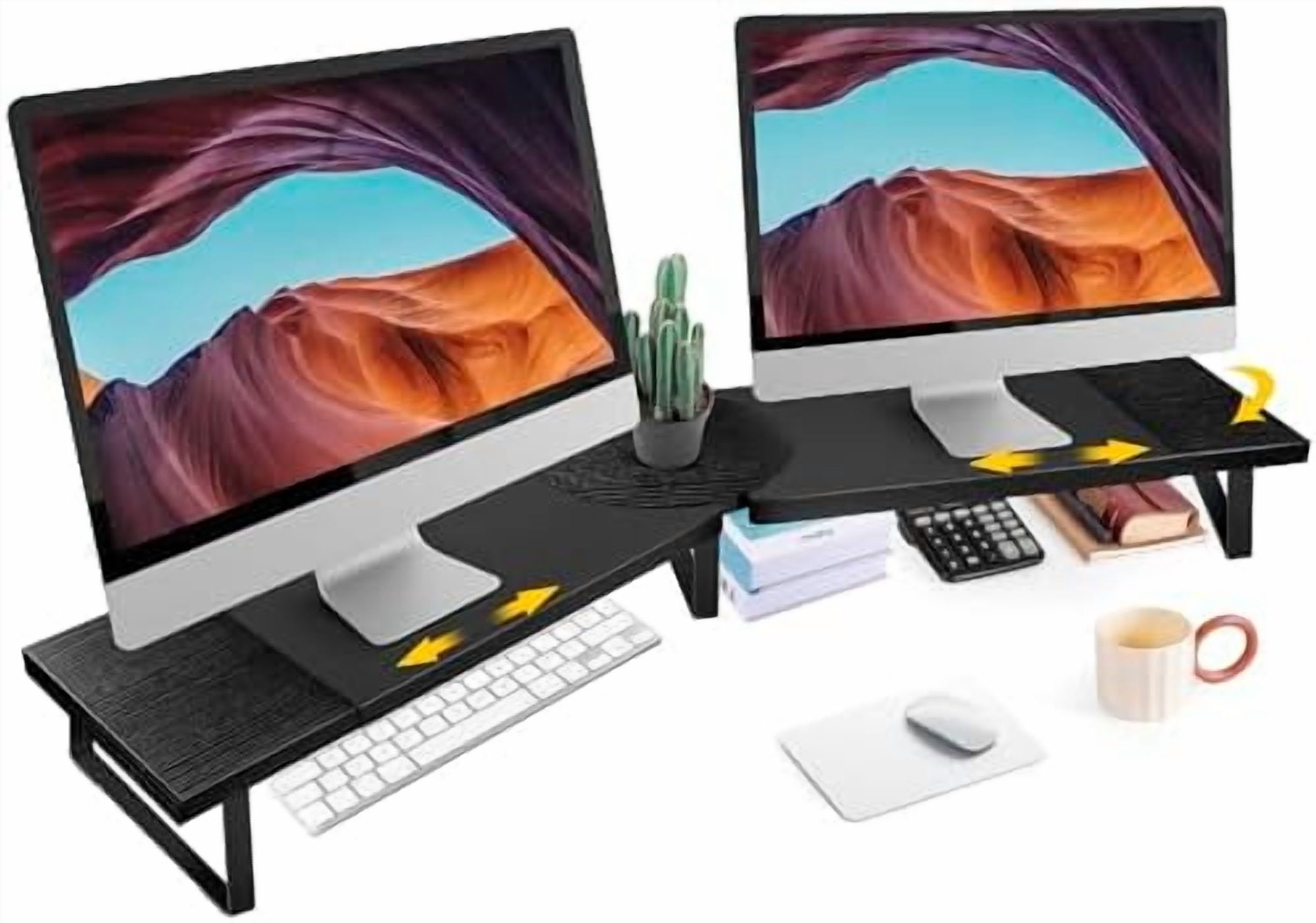 Dual-Monitor Stand for Desk - Large Adjustable Length and Angle Riser ...
