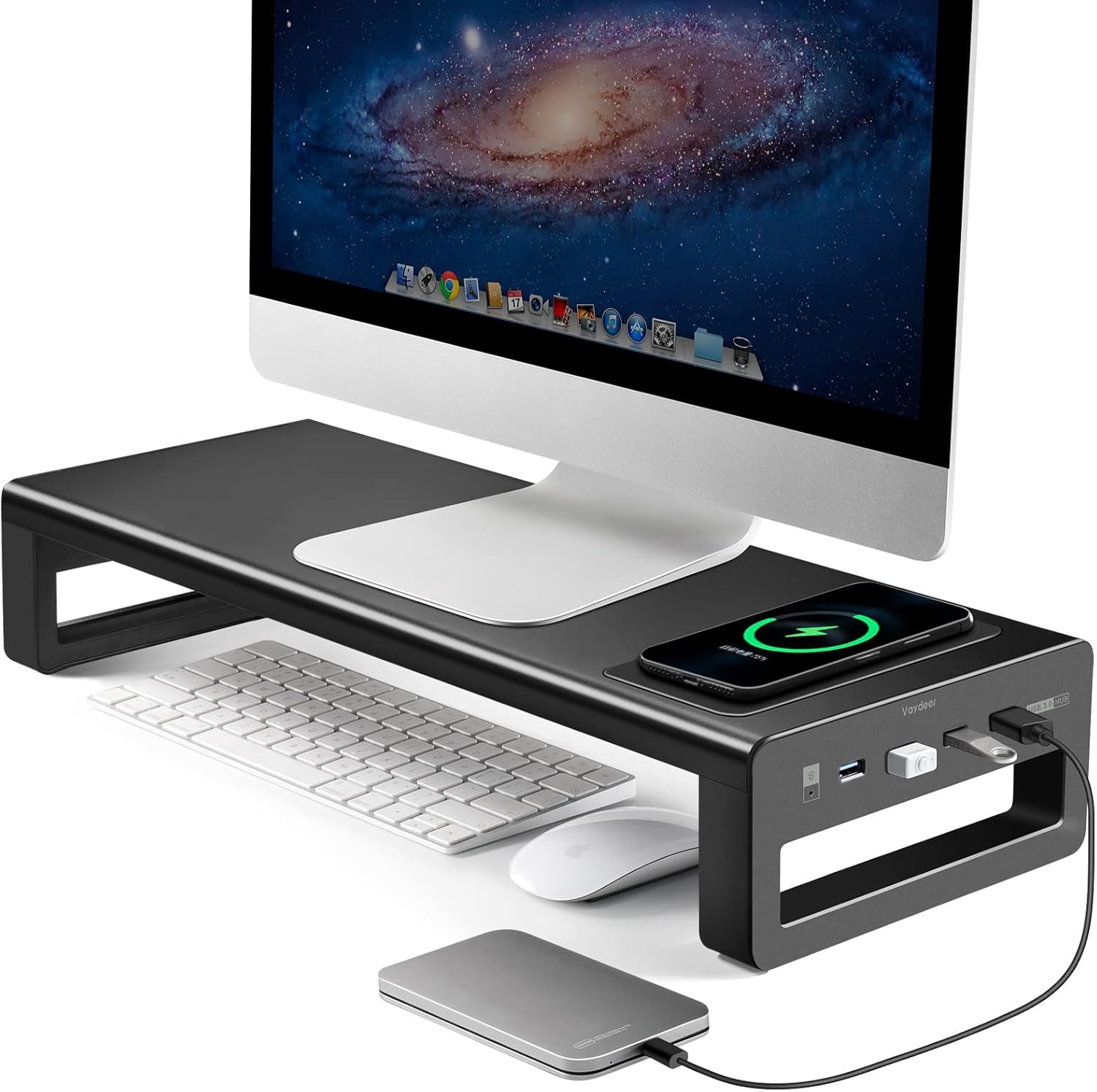 Dual Monitor Stand Double Monitor Riser with Wireless Charger and Ports ...