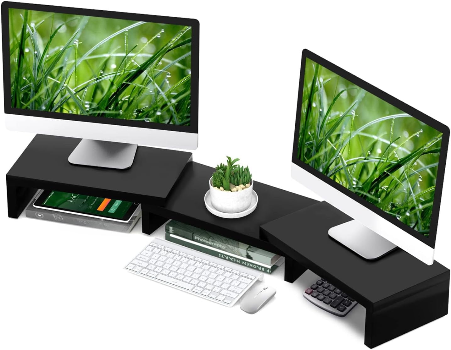 Dual Monitor Stand Lift-Up Desk Organizer for 2 Monitors, Adjustable ...