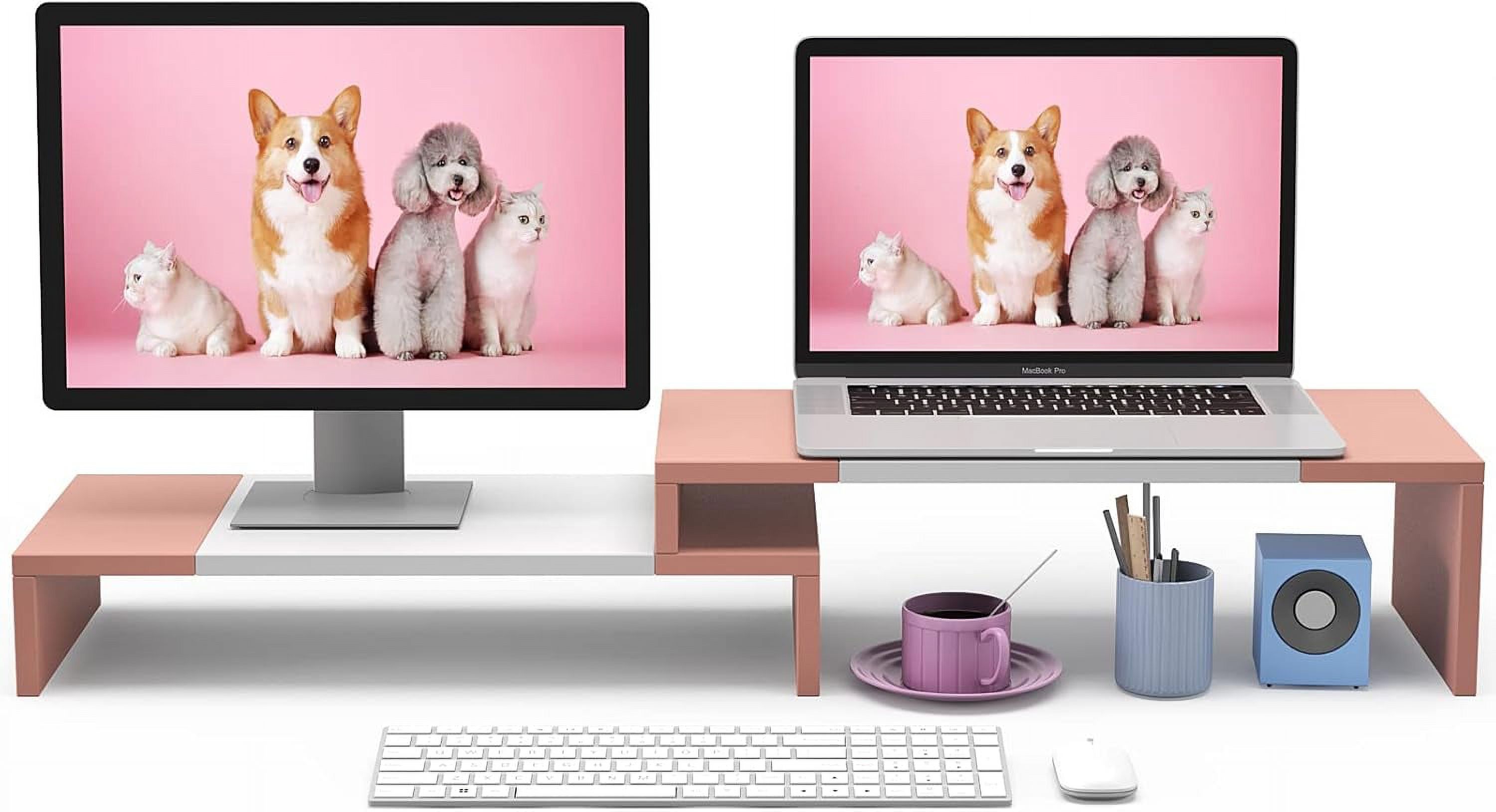 Dual Monitor Stand - Monitor Riser with 2 Shelves - Computer Monitor ...