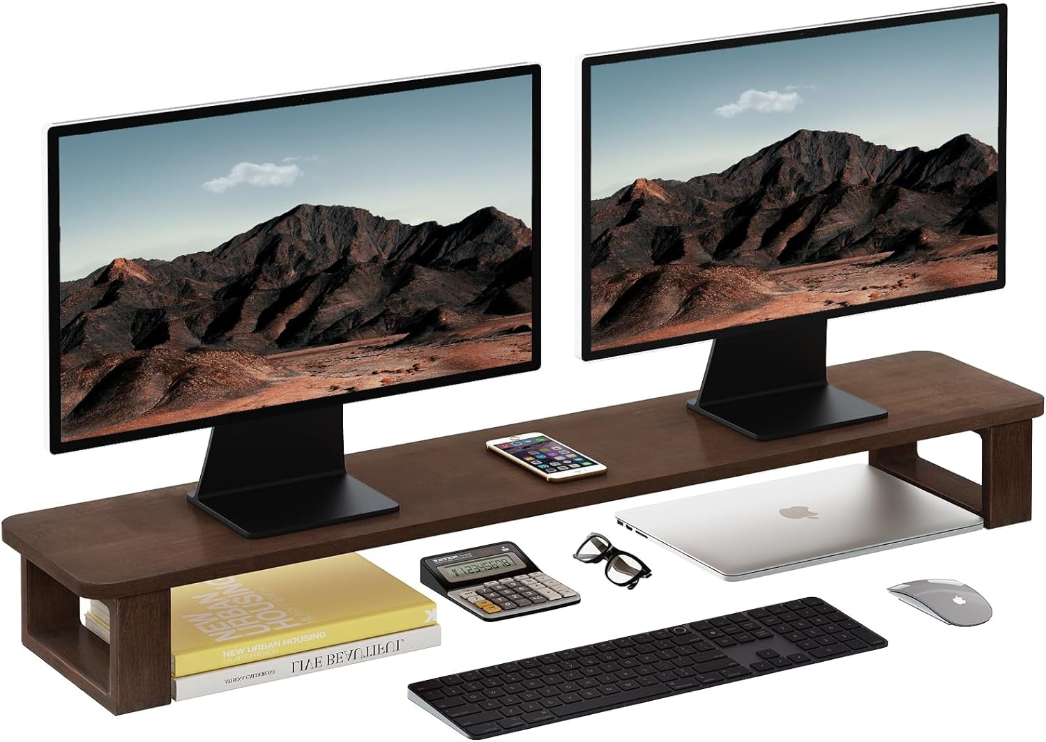 Dual Monitor Stand Riser 2 Heights Adjustable Wood Computer Monitor ...