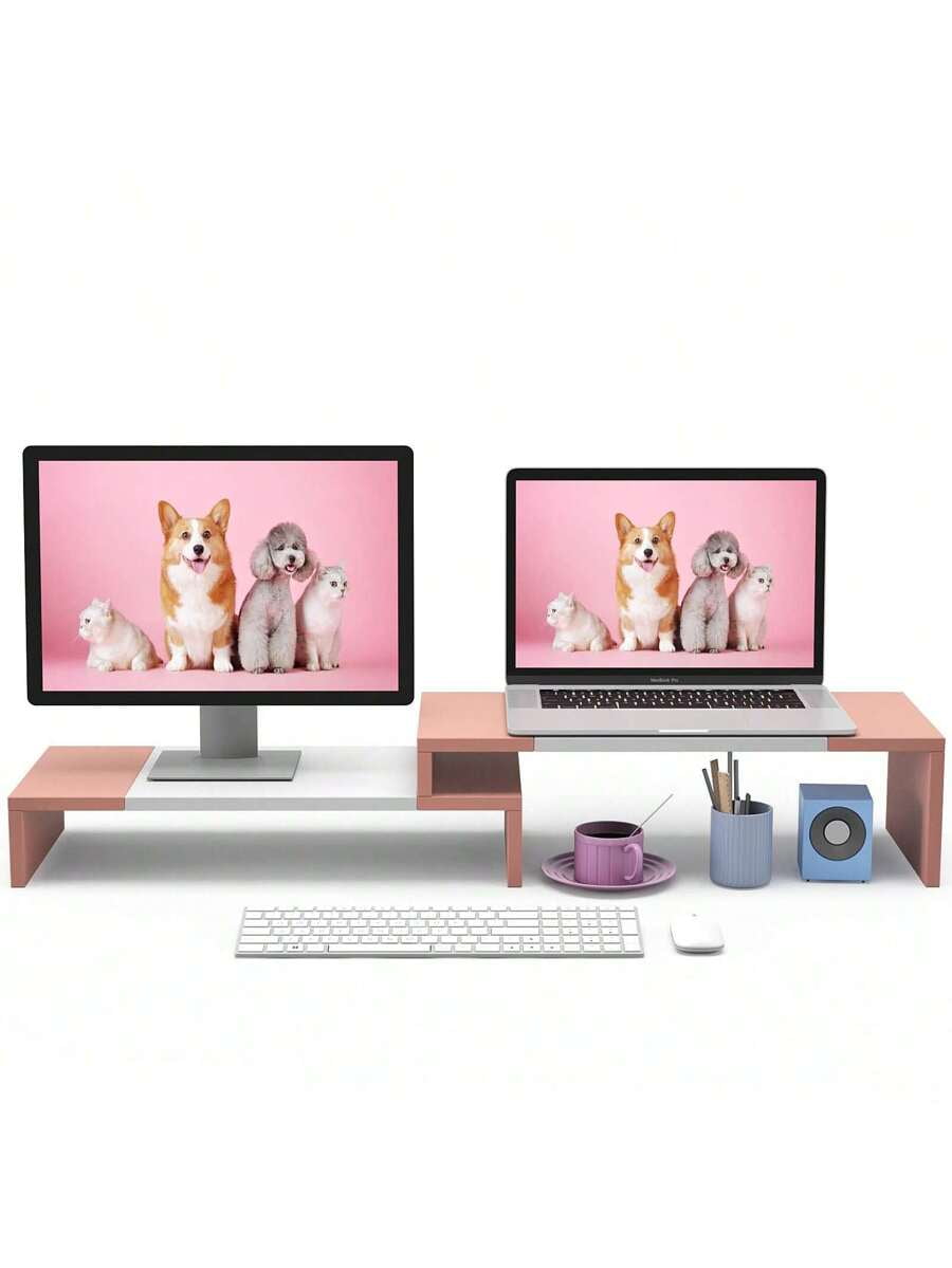 Dual Monitor Stand - Riser 2 Shelf Computer with Adjustable Length and ...