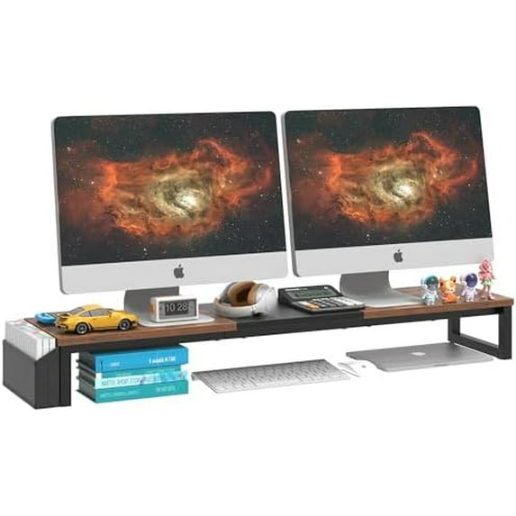 Dual Monitor Stand Riser,41.5'' Long Monitor Stand for 2 Monitors, Wood ...