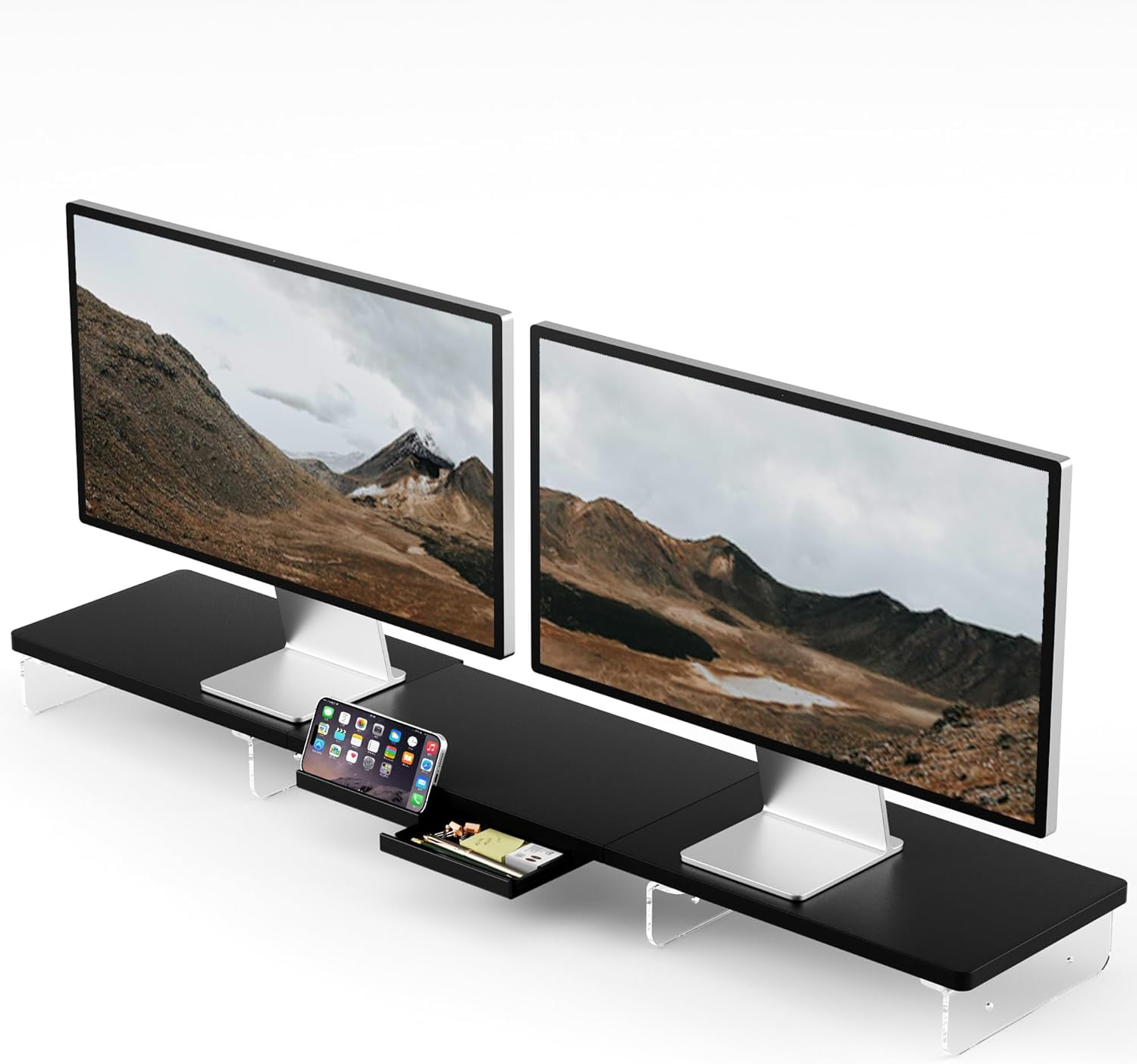 Dual Monitor Stand Riser,47.2 Inch Sturdy Wood & Acrylic Foot Computer ...