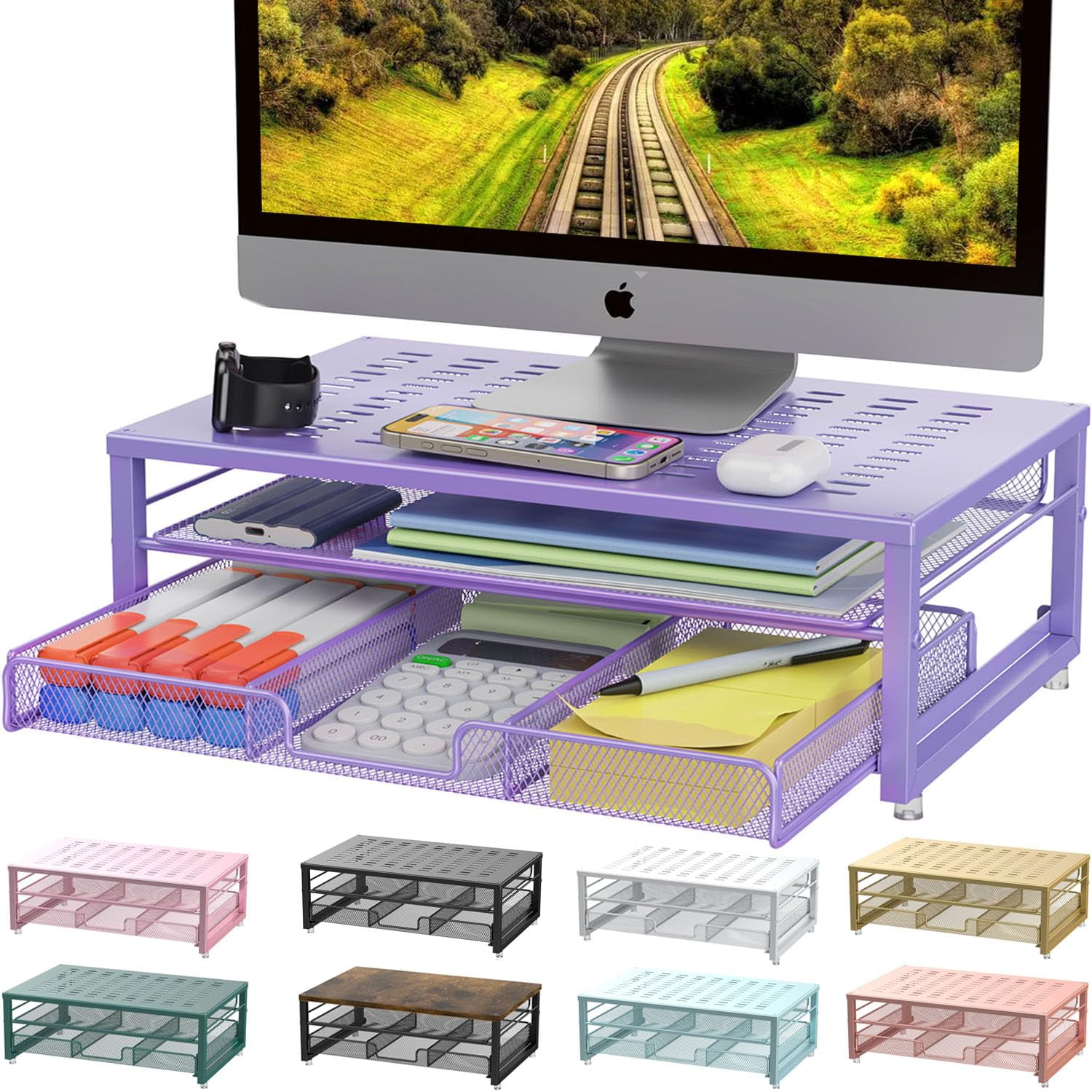 Dual Monitor Stand Riser with Drawer - Length and Angle Adjustable ...