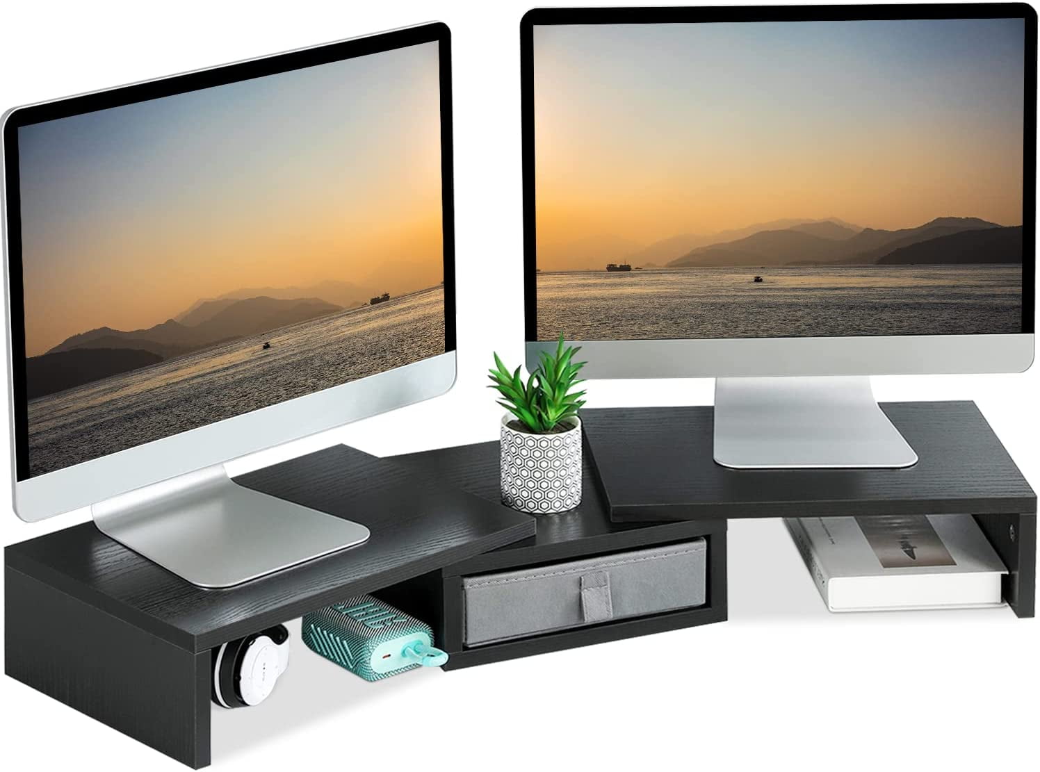 Dual Monitor Stand Riser with Drawer - Length and Angle Adjustable ...