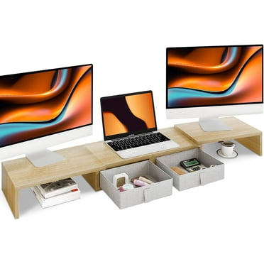 Navaris Wood Monitor Stand Riser - Computer Desk Organizer Desktop Dock ...