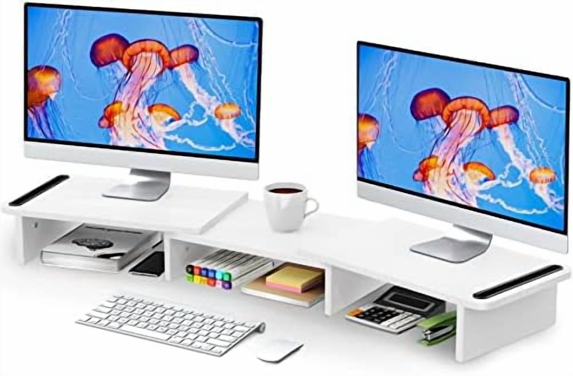 Dual Monitor Stand Riser, Monitor Stand with Adjustable Length and ...