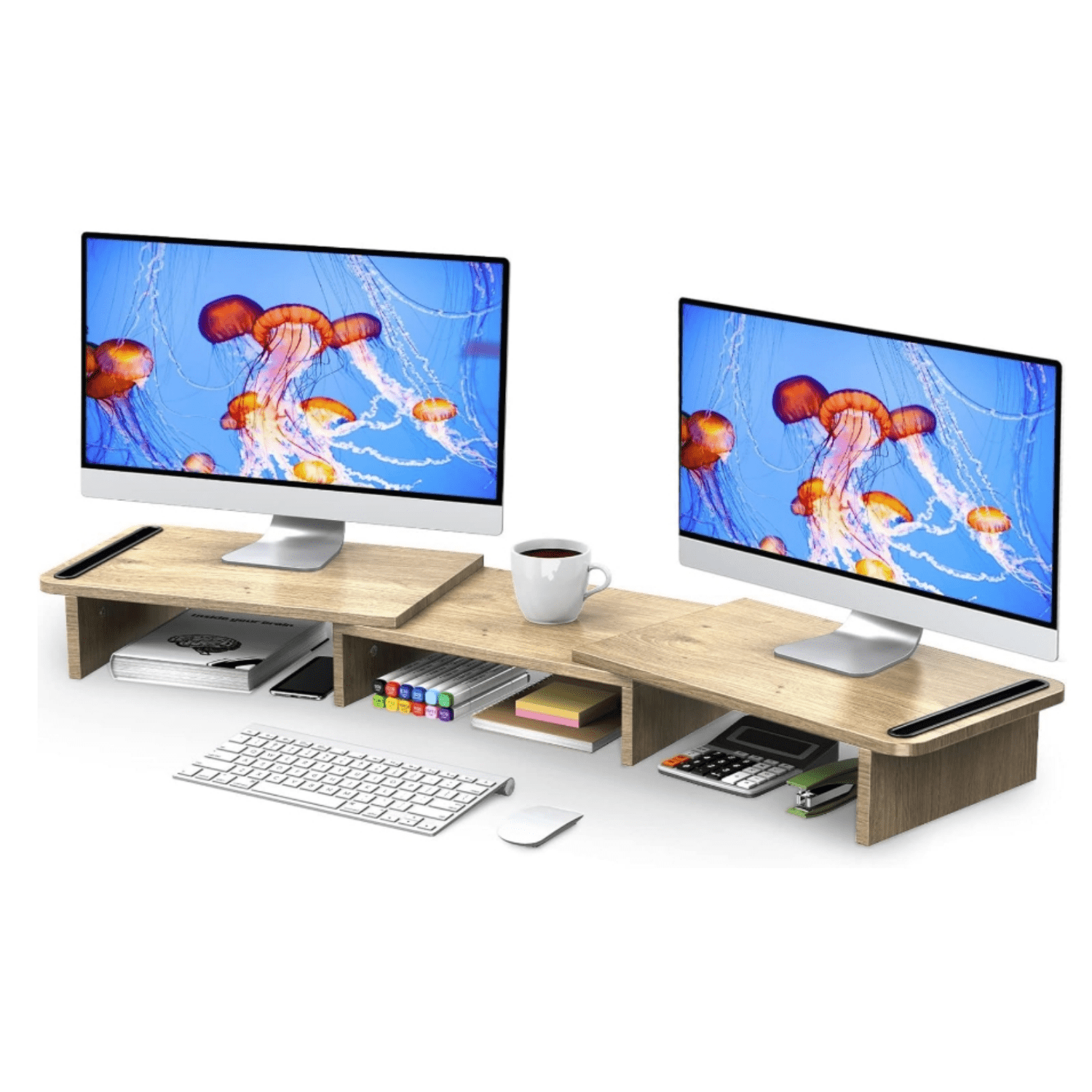 Dual Monitor Stand Riser, Monitor Stand with Adjustable Length and ...