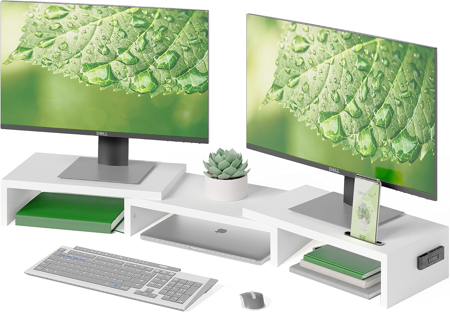 Dual Monitor Stand Riser with Smartphone Holder, Adjustable Length ...