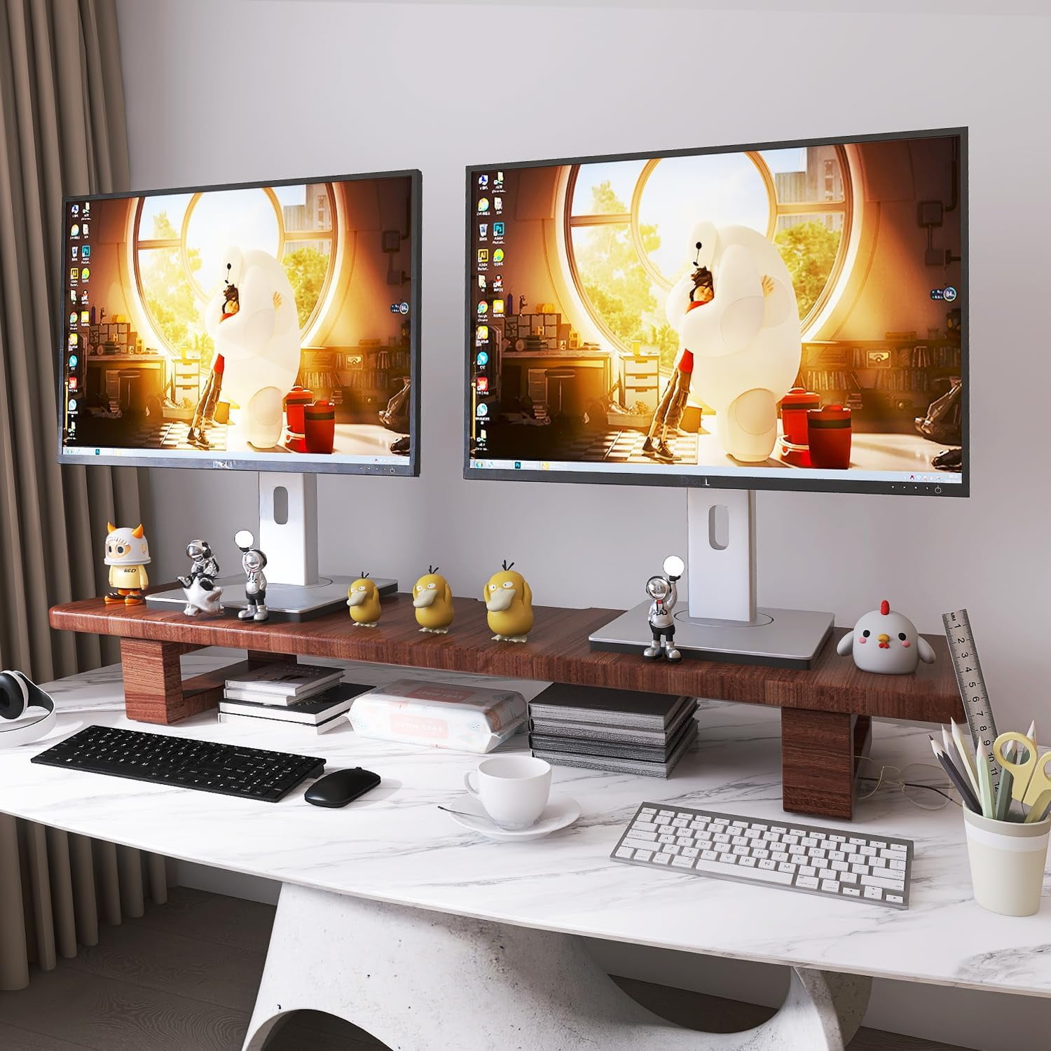 Dual Monitor Stand Riser, Wood Computer Monitor Stand No Assembly ...