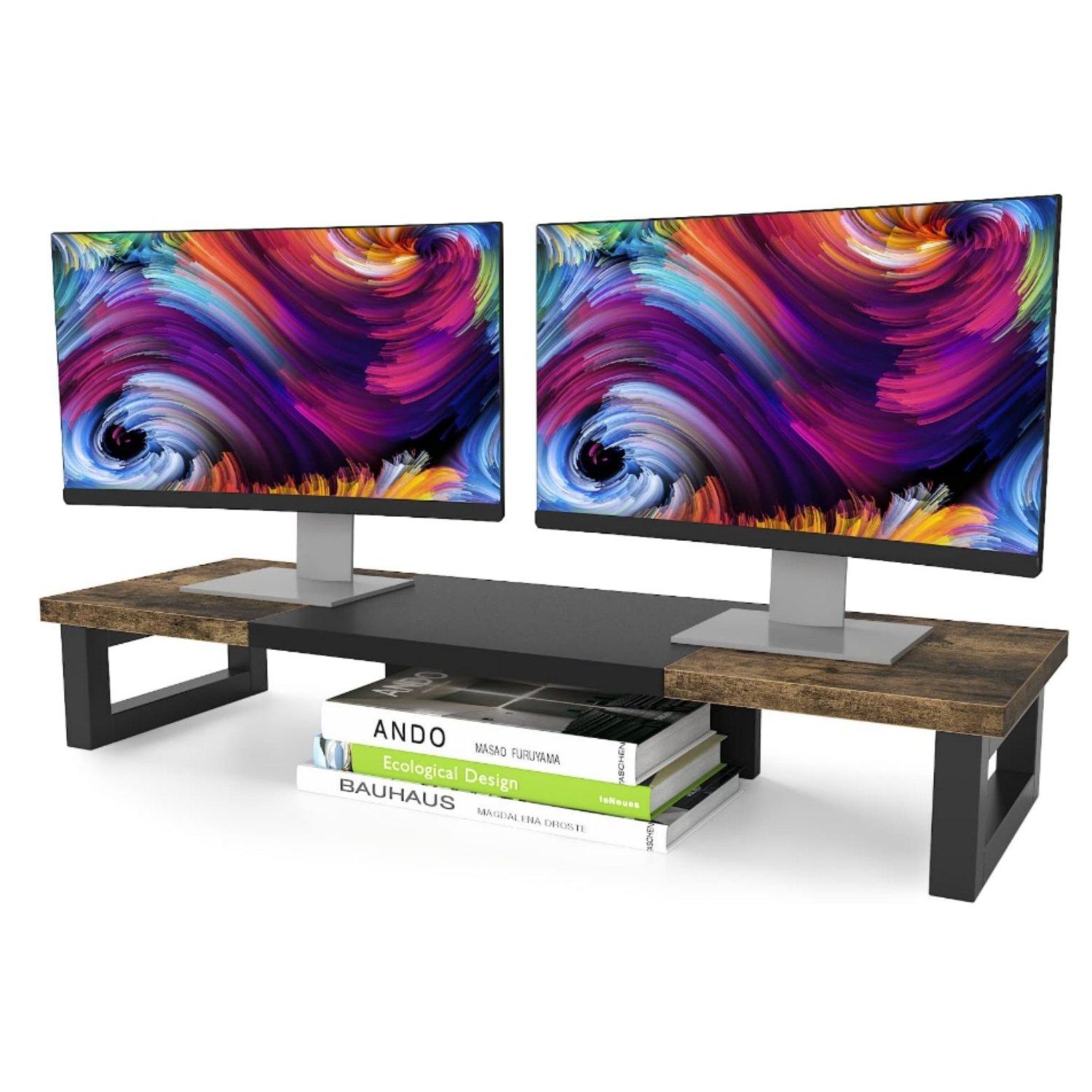 Dual Monitor Stand Riser, Wood and Steel Monitor Stand Riser, Computer ...