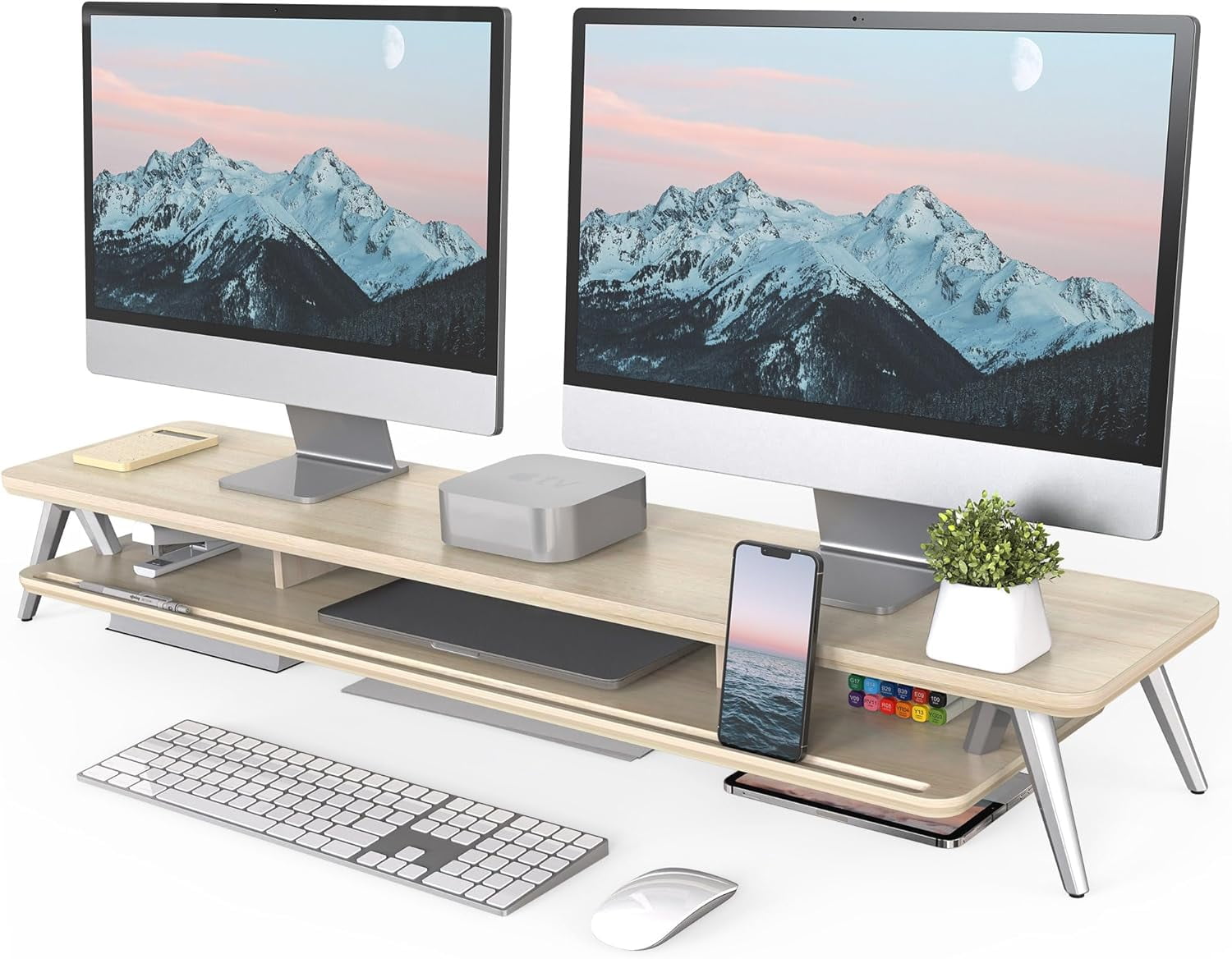 Dual Monitor Stand, Monitor Stands Riser for 2 monitors, 42.5 Inch Wood ...