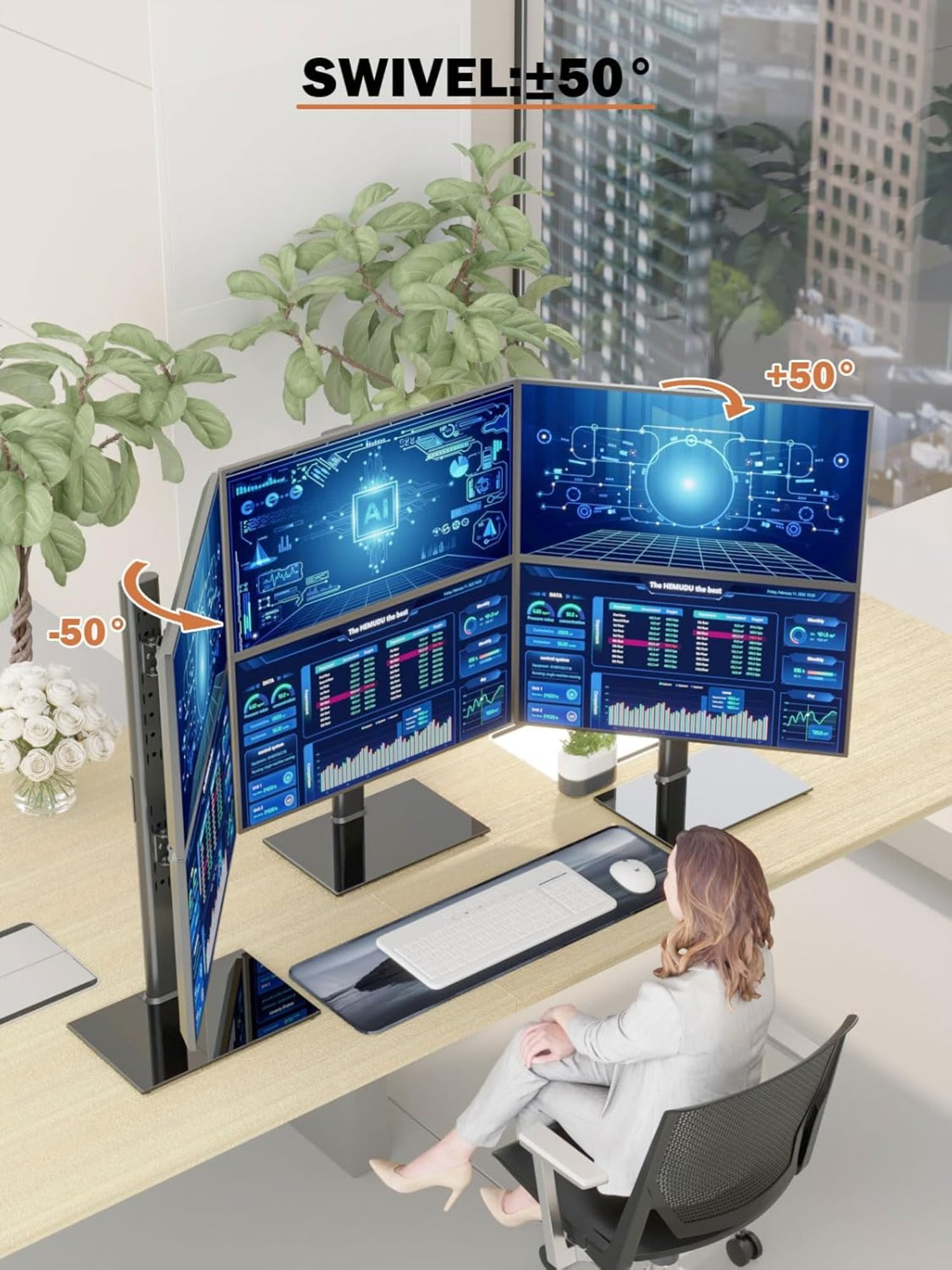 Dual Monitor Stand - Vertical Stack Screen Free-Standing Monitor Riser ...