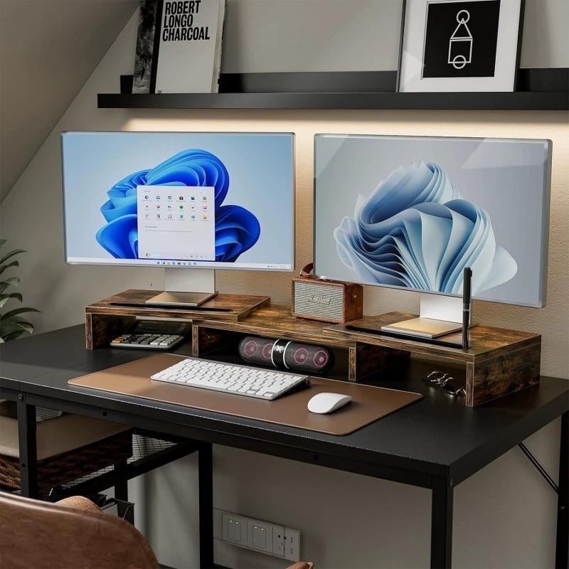 Dual Monitor Stand for 2 Monitors – Adjustable Length & Angle Computer ...