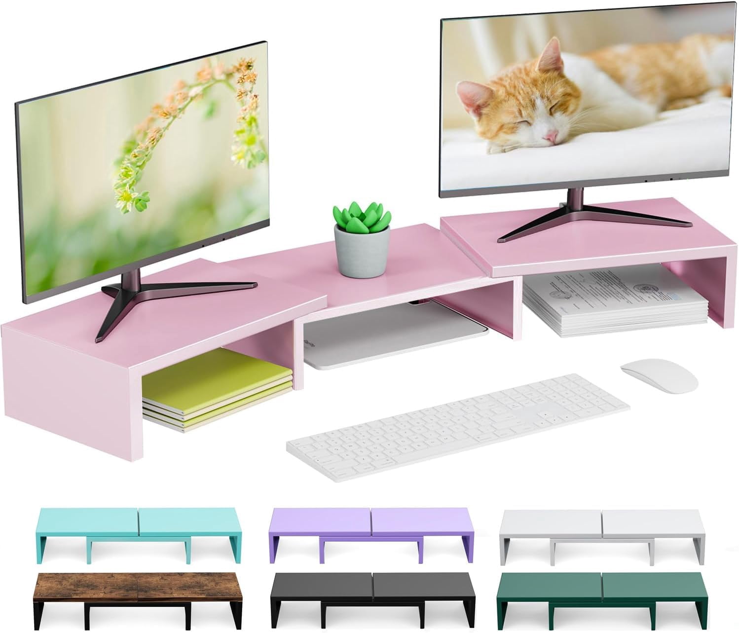 Dual Monitor Stand for Desk, Metal Monitor Riser, Pink office Supplies ...