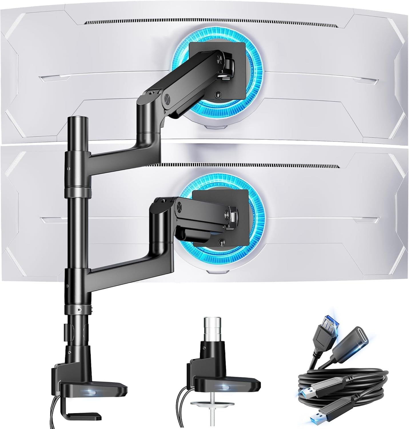 Dual Monitor Stand for Ultrawide Heavy Duty Curved Stacking, Fits 17-49 ...