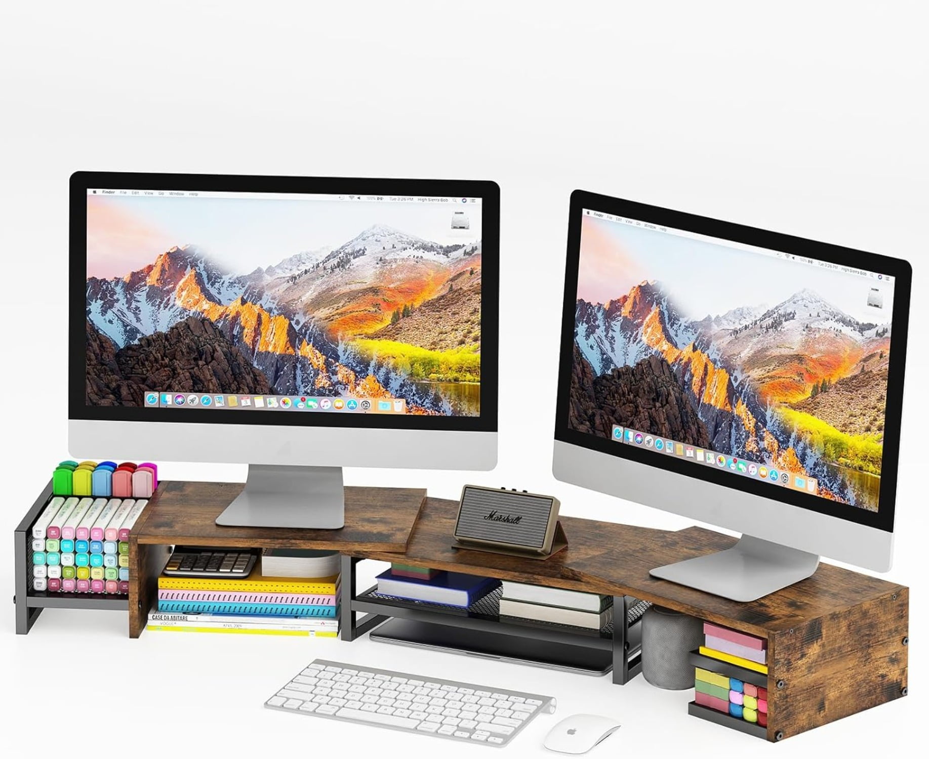 Dual Monitor Stand with Drawer, Desk Organizers and Accessories ...