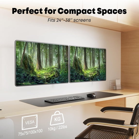 Dual Monitor Wall Mount for 24-38-inch - Ultrawide Dual Wall Mount ...