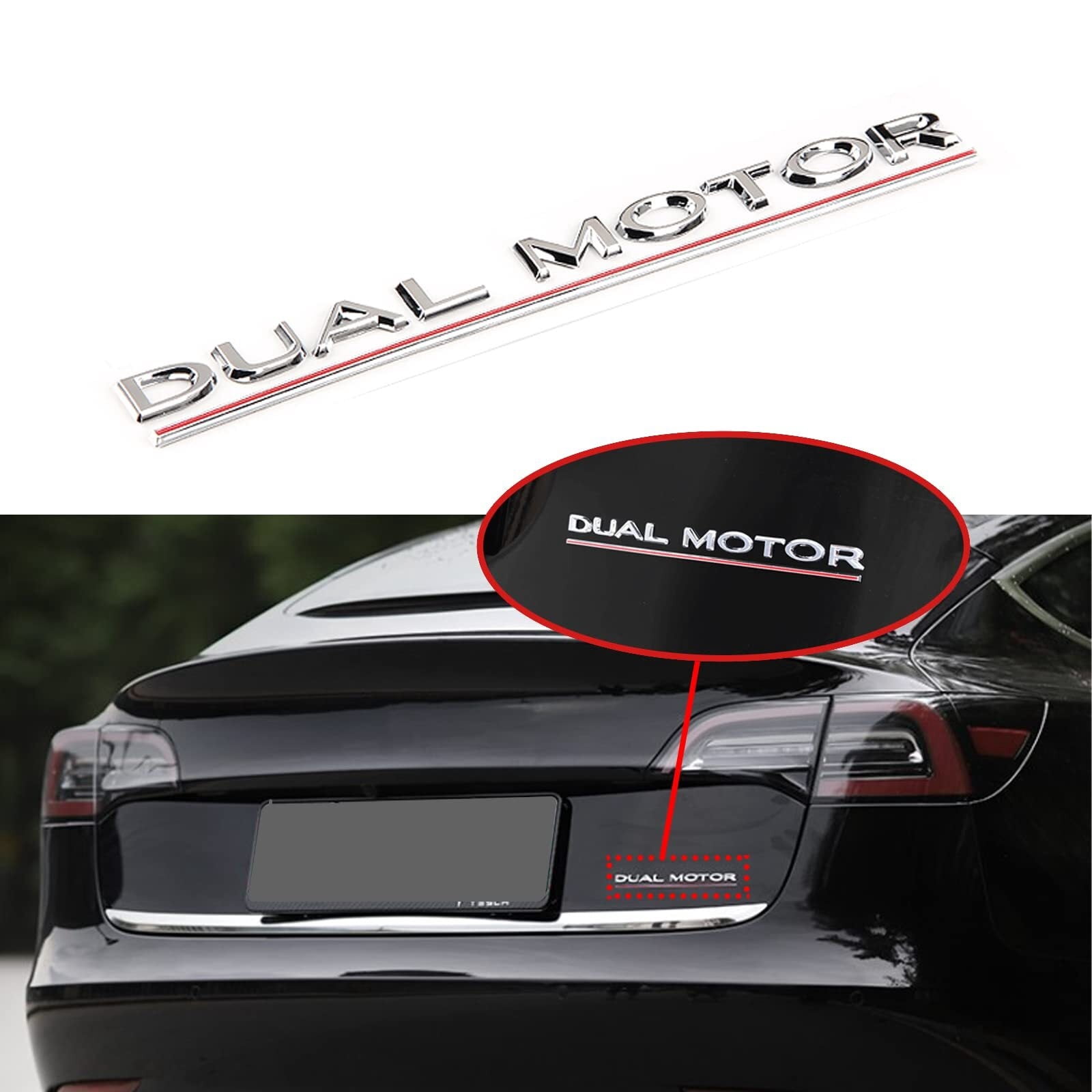 Dual Motor Badge Emblem Sticker Plaid Decor Compatible for Model 3 Y X ...