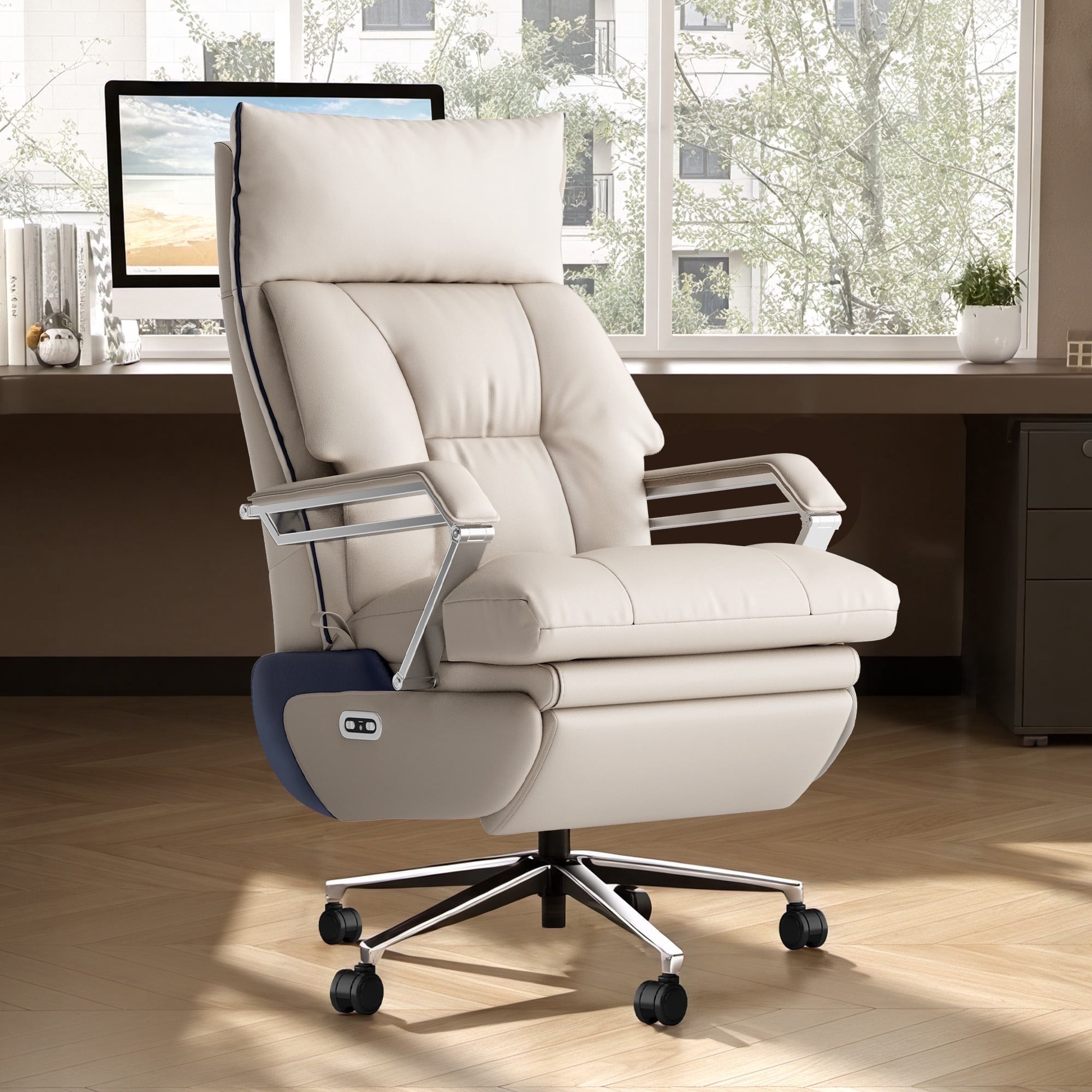 Dual Motor Electric Office Chair with Footrest, Wide Seat Ergonomic ...