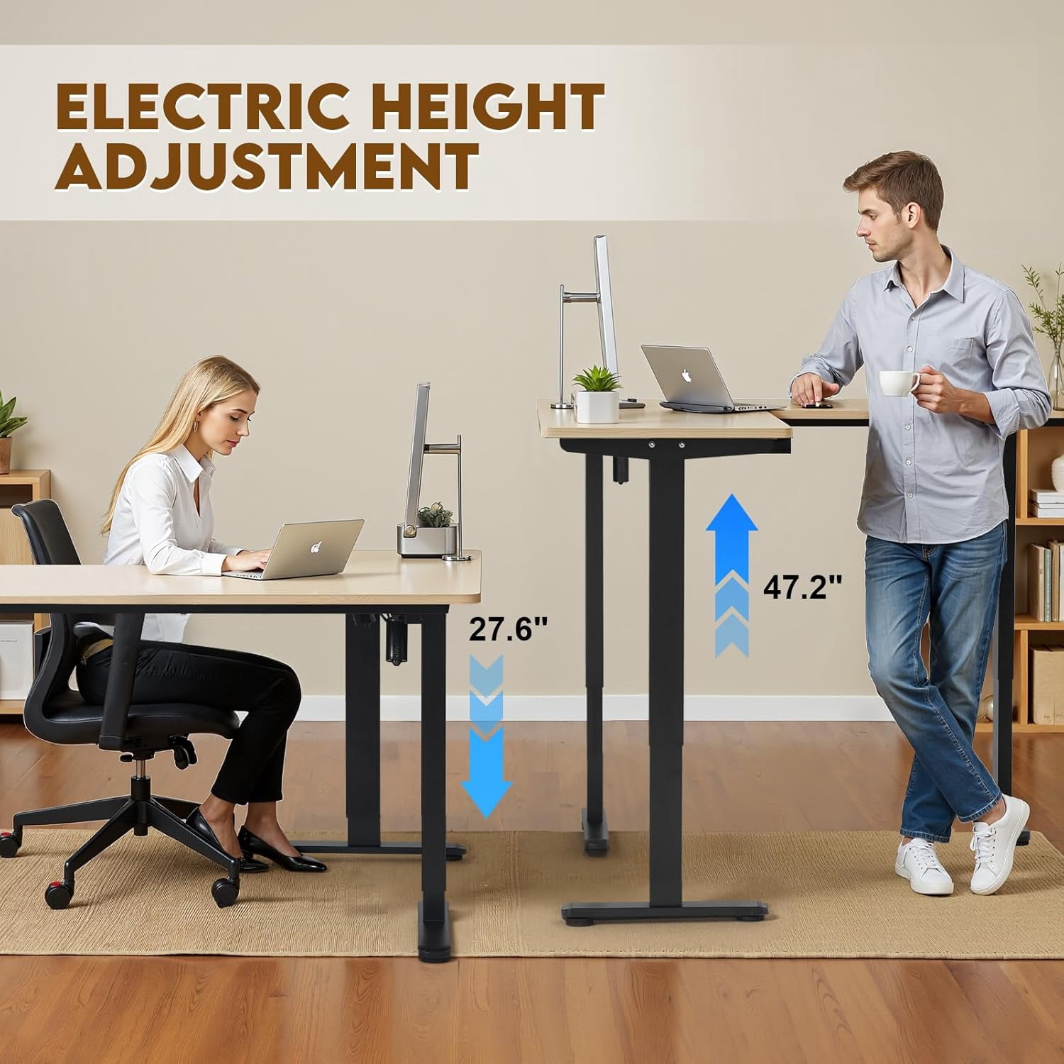Dual Motor Height Adjustable L-Shaped Desk Frame, 270 lbs Capacity ...