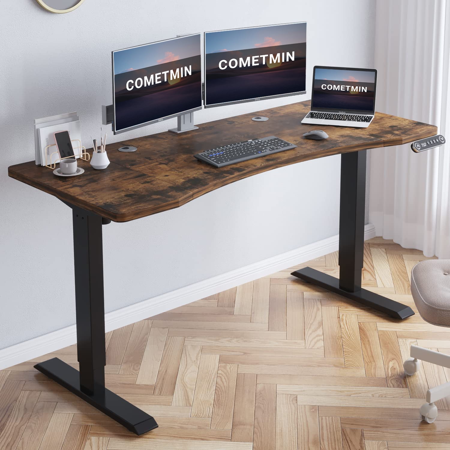 Dual Motor Height Adjustable Standing Desk, 63 x 30'' Height Adjustable ...