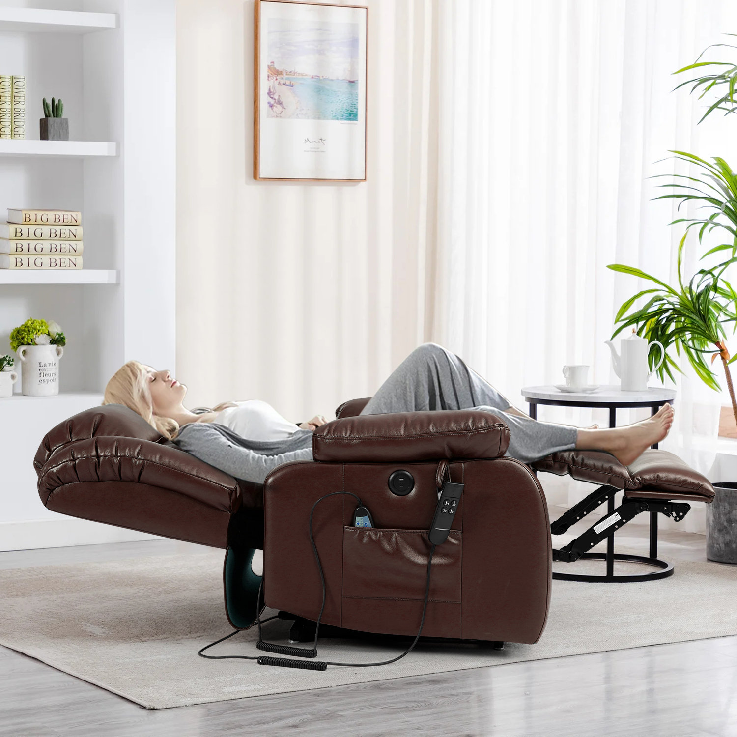 Large Real Leather Recliner Chair, 150 Degree Tilt, Living Room Bedroom ...