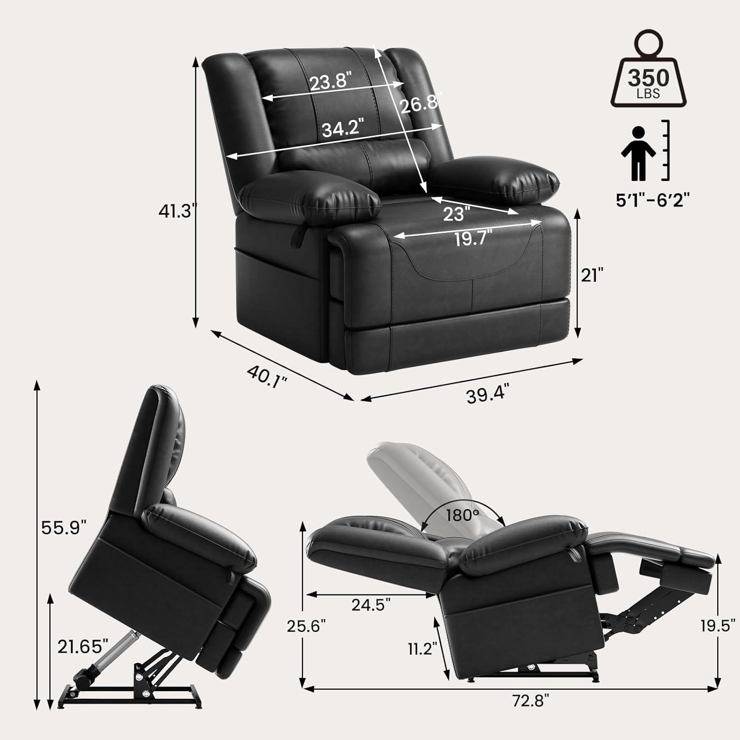 Dual-Motor Lift Chair with Massage & Heat, Ergonomic Design, Zero , USB ...