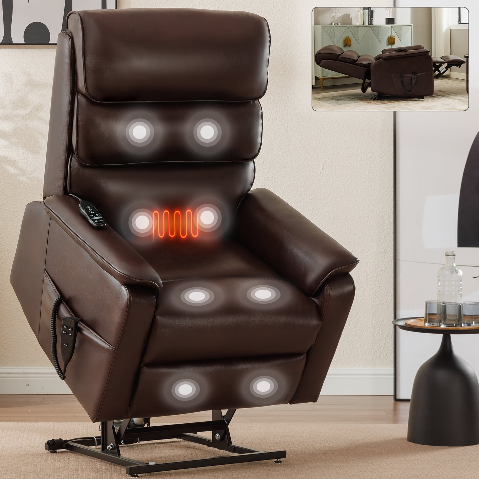 Dual Motor Lift Recliner, Infinite Position with Heated Massage, Brown ...