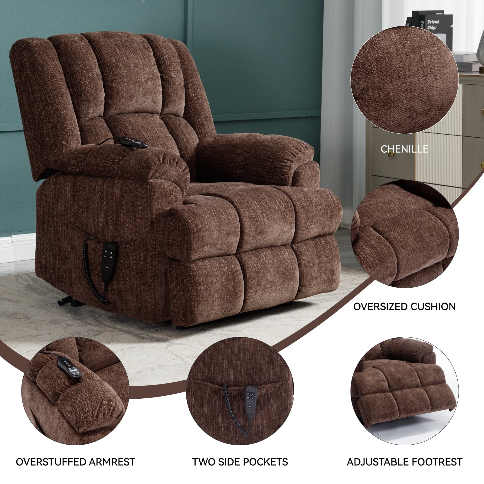 Dual Motor Power Lift Recliner with Heat Massage, Electric Remote ...