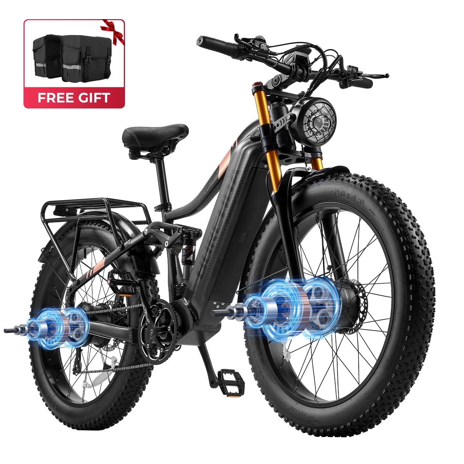 Dual Motors AWD 2000W Electric Bike for Adult 26'', UL2849 48V 30AH ...